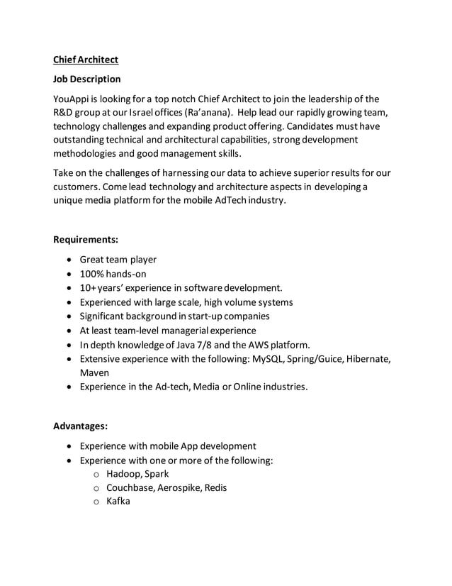 YouAppi Chief Architect Job Notice | PDF