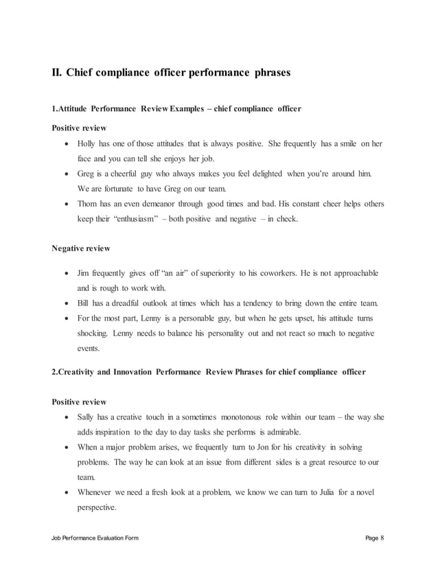 Chief compliance officer performance appraisal | DOCX
