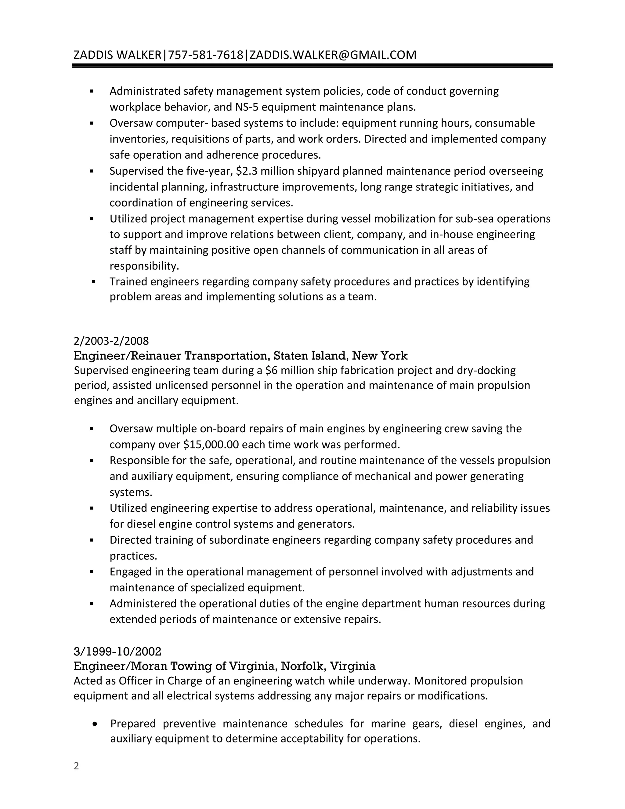 Chief Engineer Resume | PDF