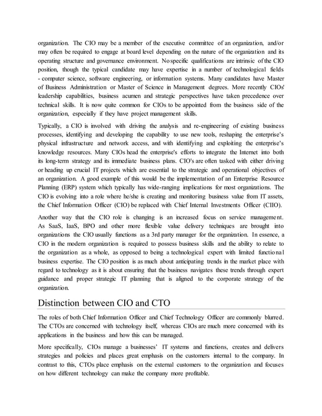 Chief information officer Assignment | DOCX | IT and Internet Support | Internet