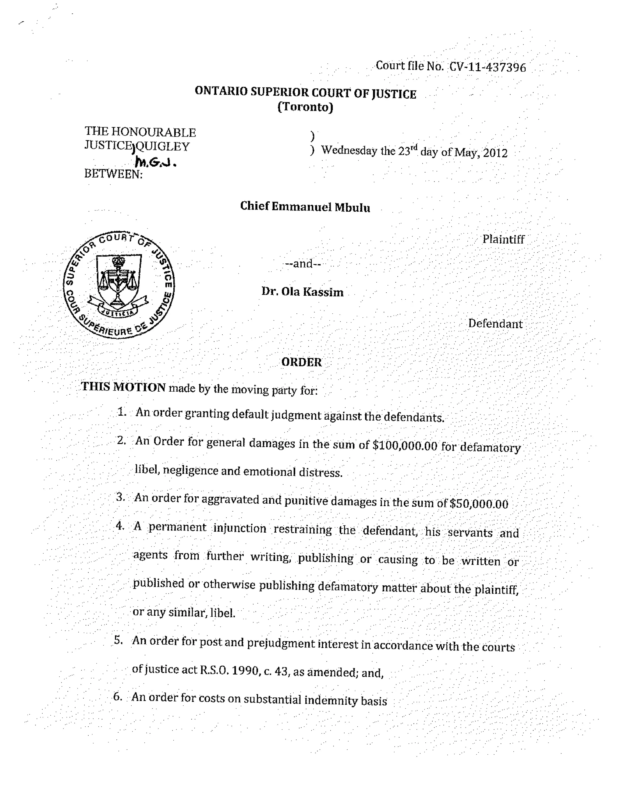 Chief Mbulu wins and Ola Kassim loses in NIDO Canada court ruling | PDF