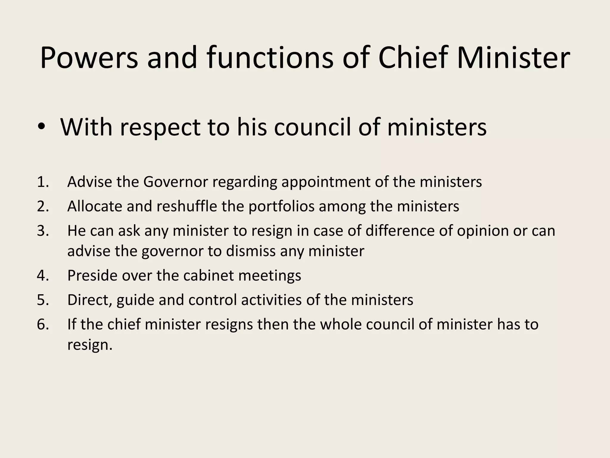 Chief minister and his council of ministers | PPTX