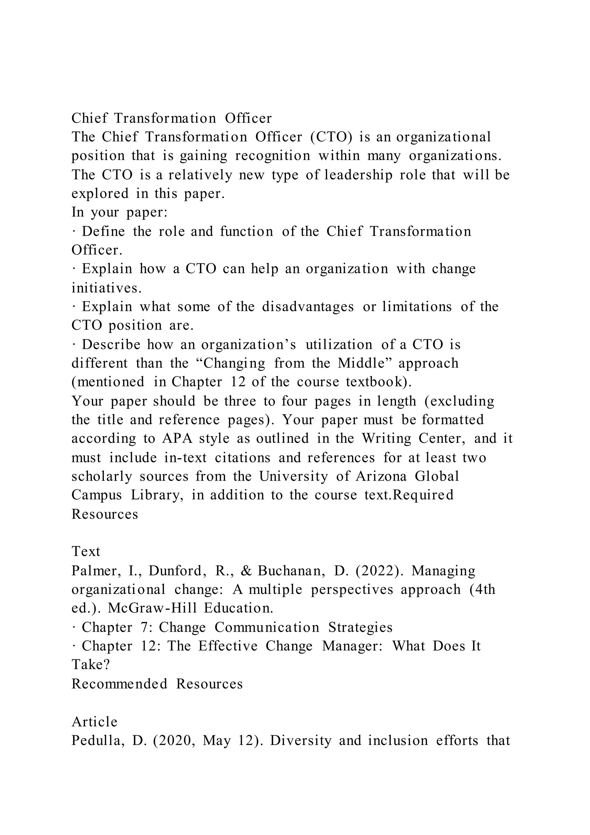 Chief Transformation OfficerThe Chief Transformation Officer (CT | DOCX