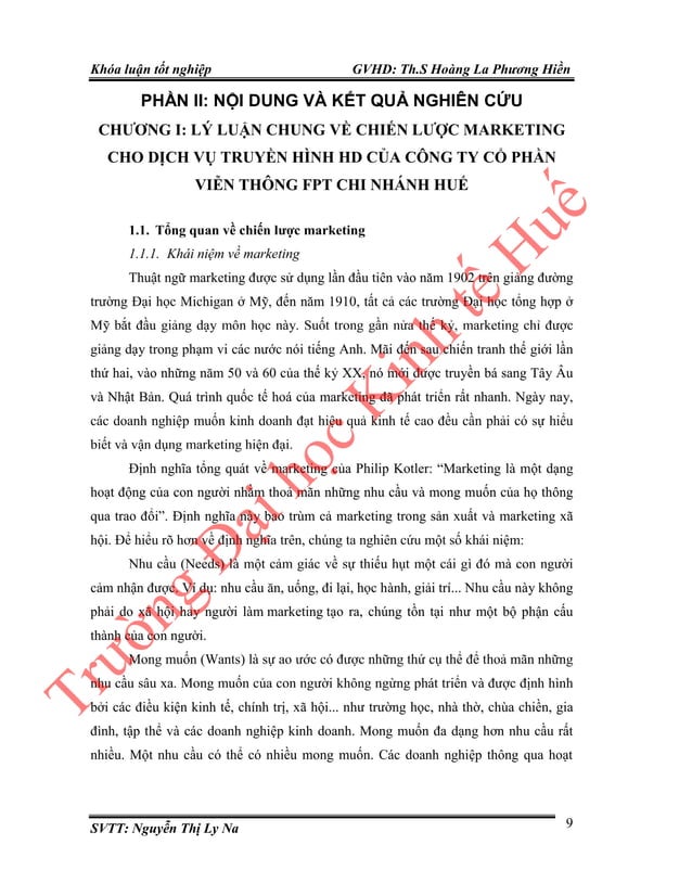 Đề tài: Chiến lược marketing dịch vụ truyền hình HD công ty FPT, 9 ĐIỂM! | PDF