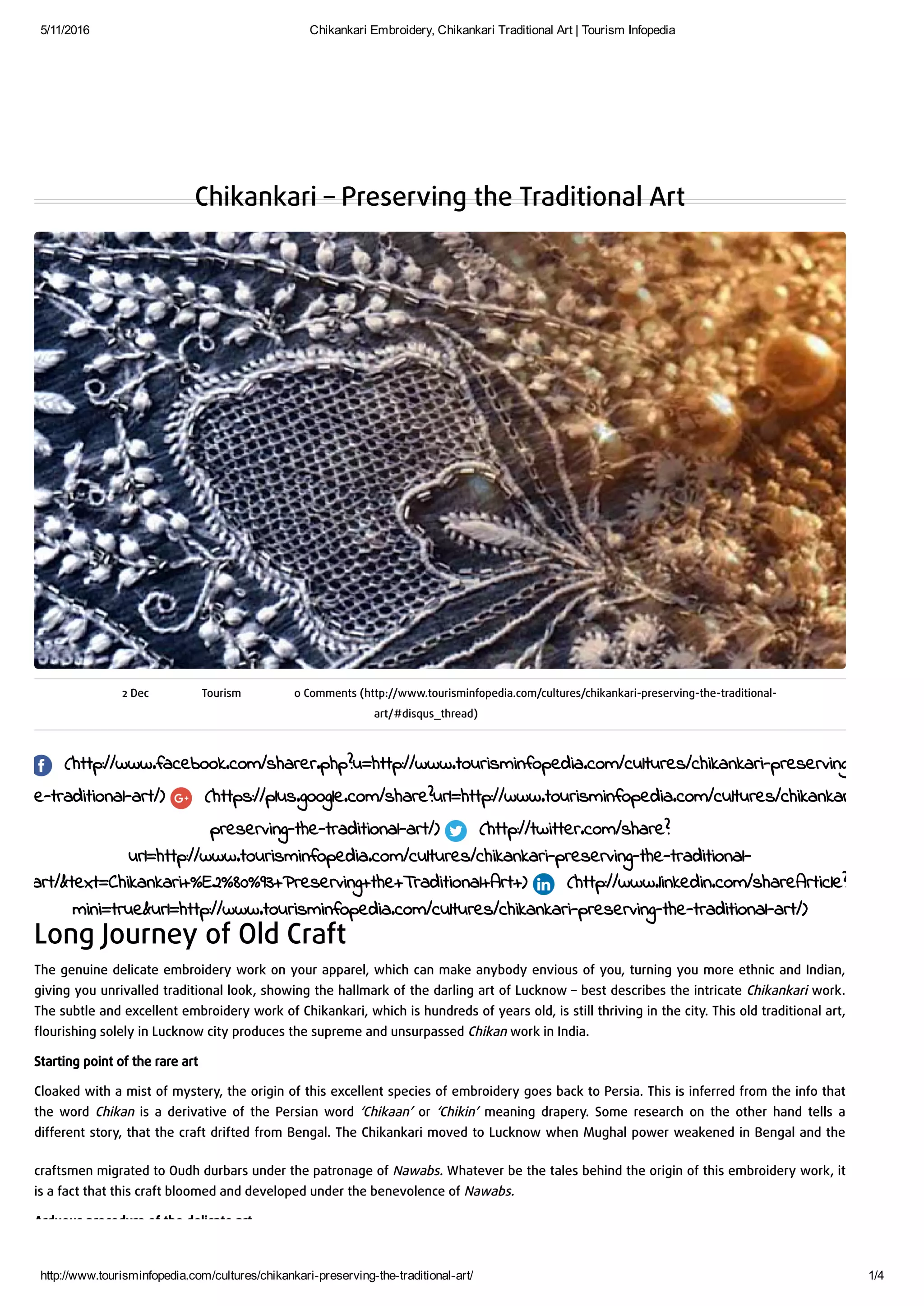 Chikankari embroidery, chikankari traditional art tourism infopedia | PDF