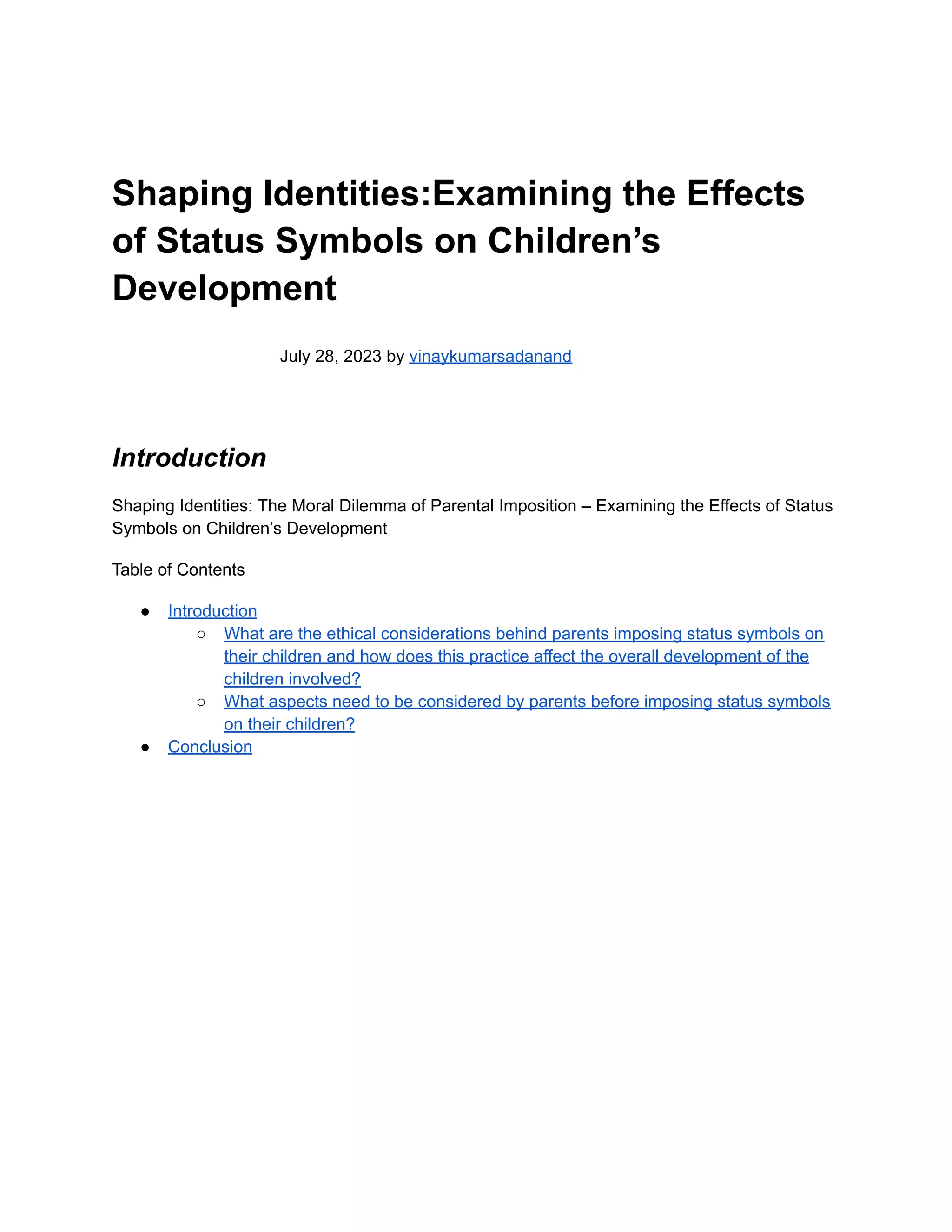 Shaping Identities:Examining the Effects of Status Symbols on Children ...