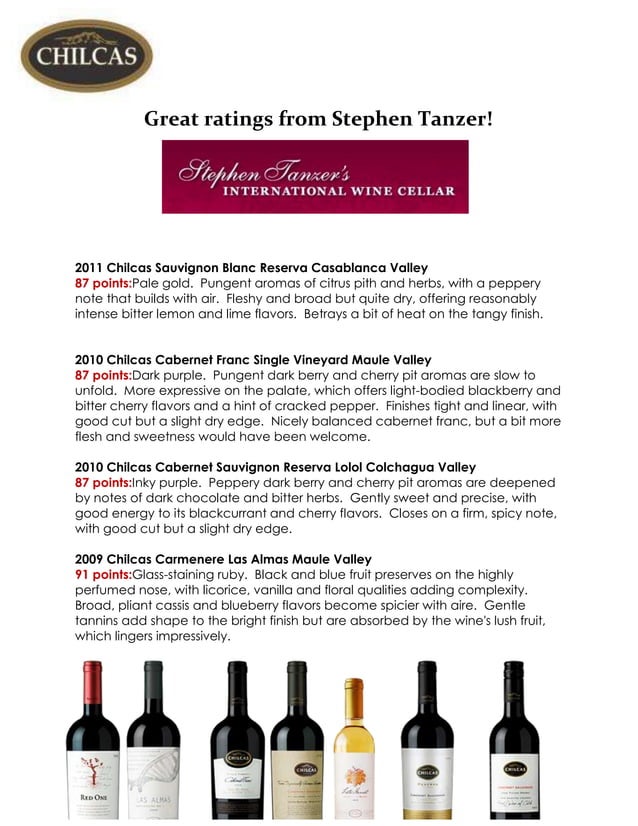 Great CHILCAS wine ratings from Stephen Tanzer | DOCX