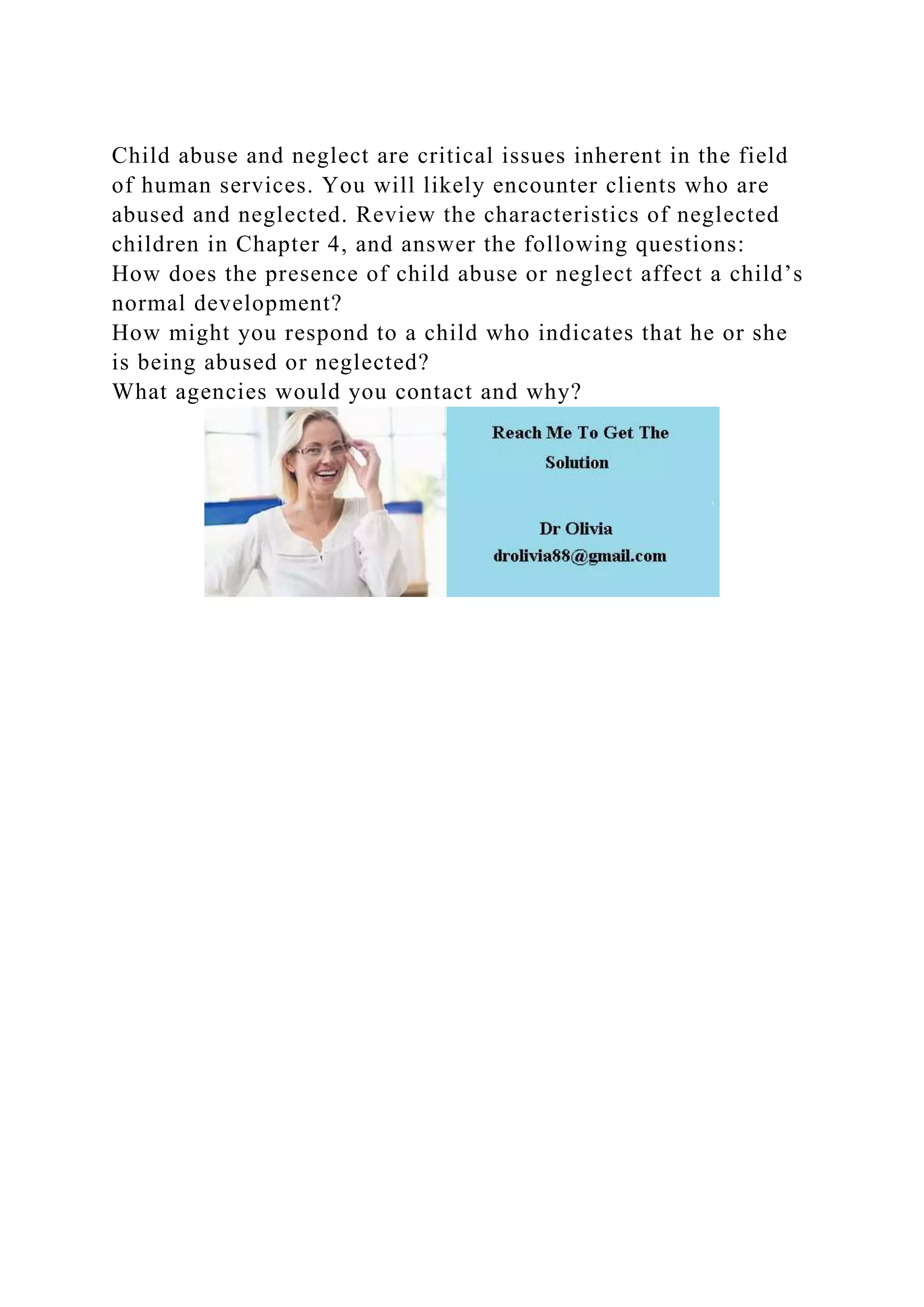 Child abuse and neglect are critical issues inherent in the field of.docx