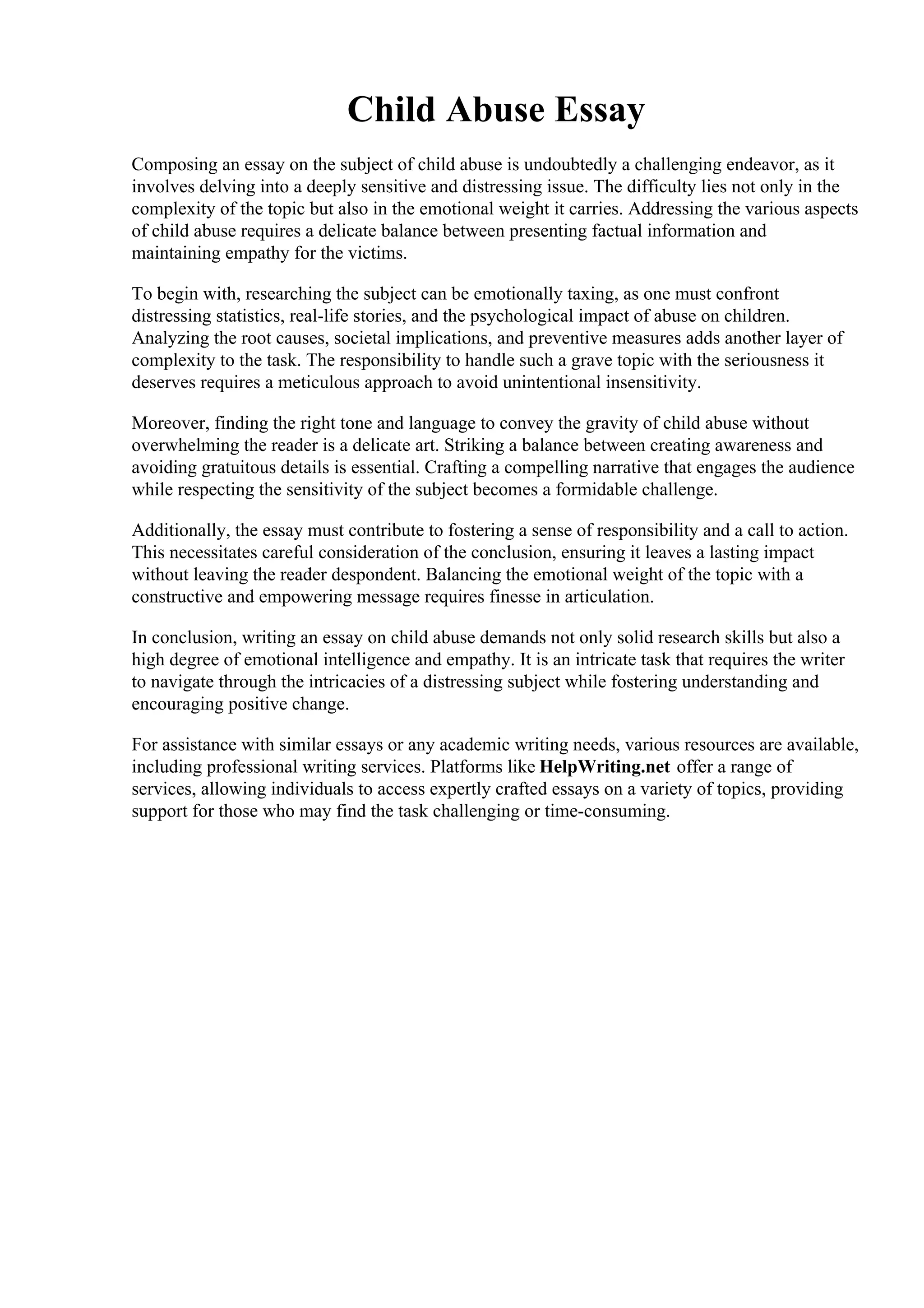 Child Abuse Essay. Incredible Essay On Child Abuse Thatsnotus | PDF