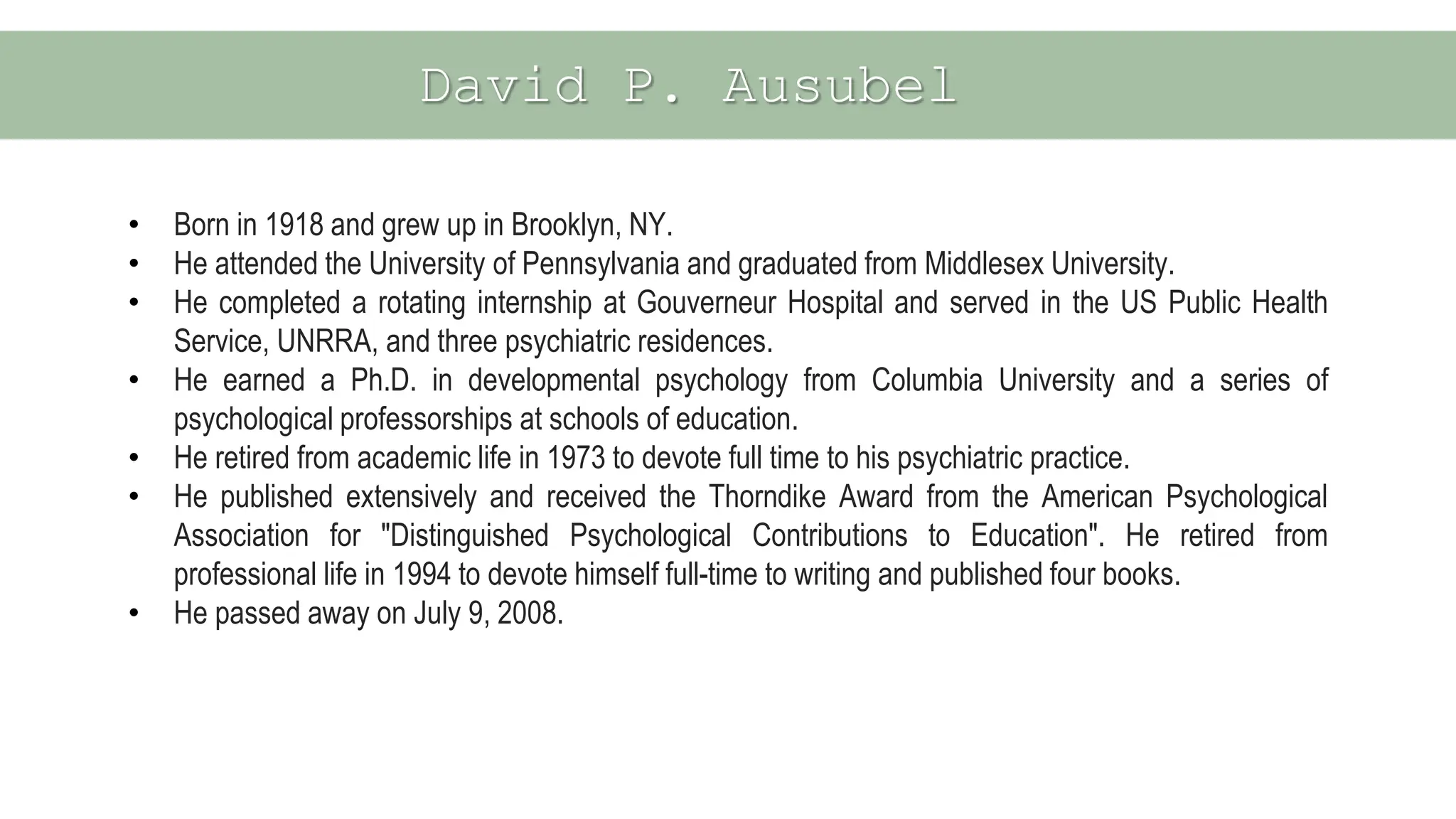 AUSUBEL'S MEANINGFUL VERBAL LEARNING/SUBSUMPTION THEORY | PPTX