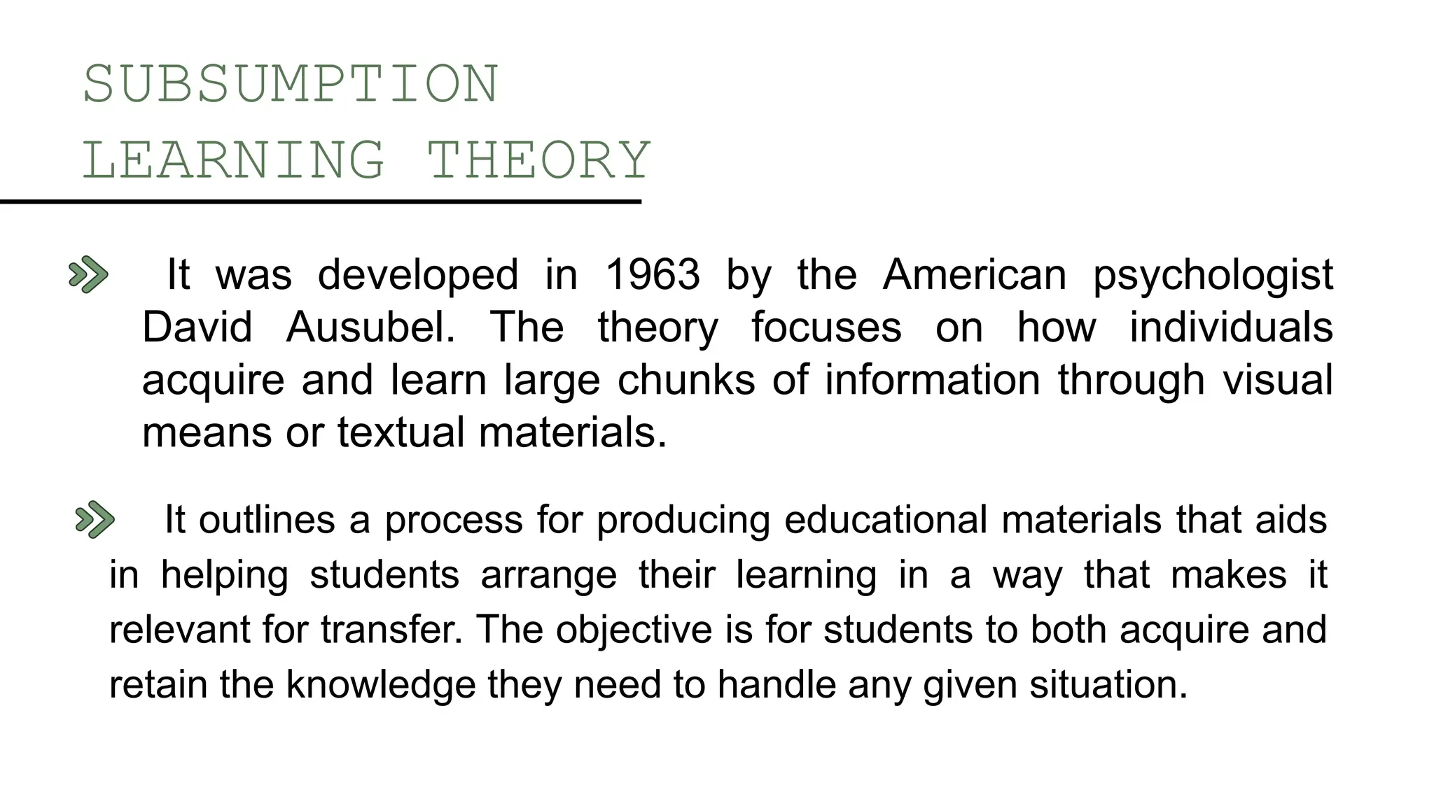 AUSUBEL'S MEANINGFUL VERBAL LEARNING/SUBSUMPTION THEORY | PPTX