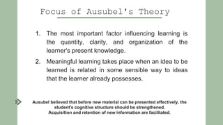 AUSUBEL'S MEANINGFUL VERBAL LEARNING/SUBSUMPTION THEORY | PPTX