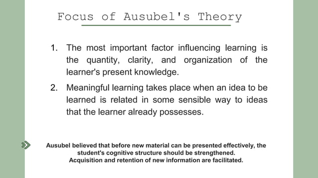 AUSUBEL'S MEANINGFUL VERBAL LEARNING/SUBSUMPTION THEORY | PPTX | Education