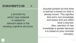 AUSUBEL'S MEANINGFUL VERBAL LEARNING/SUBSUMPTION THEORY | PPTX