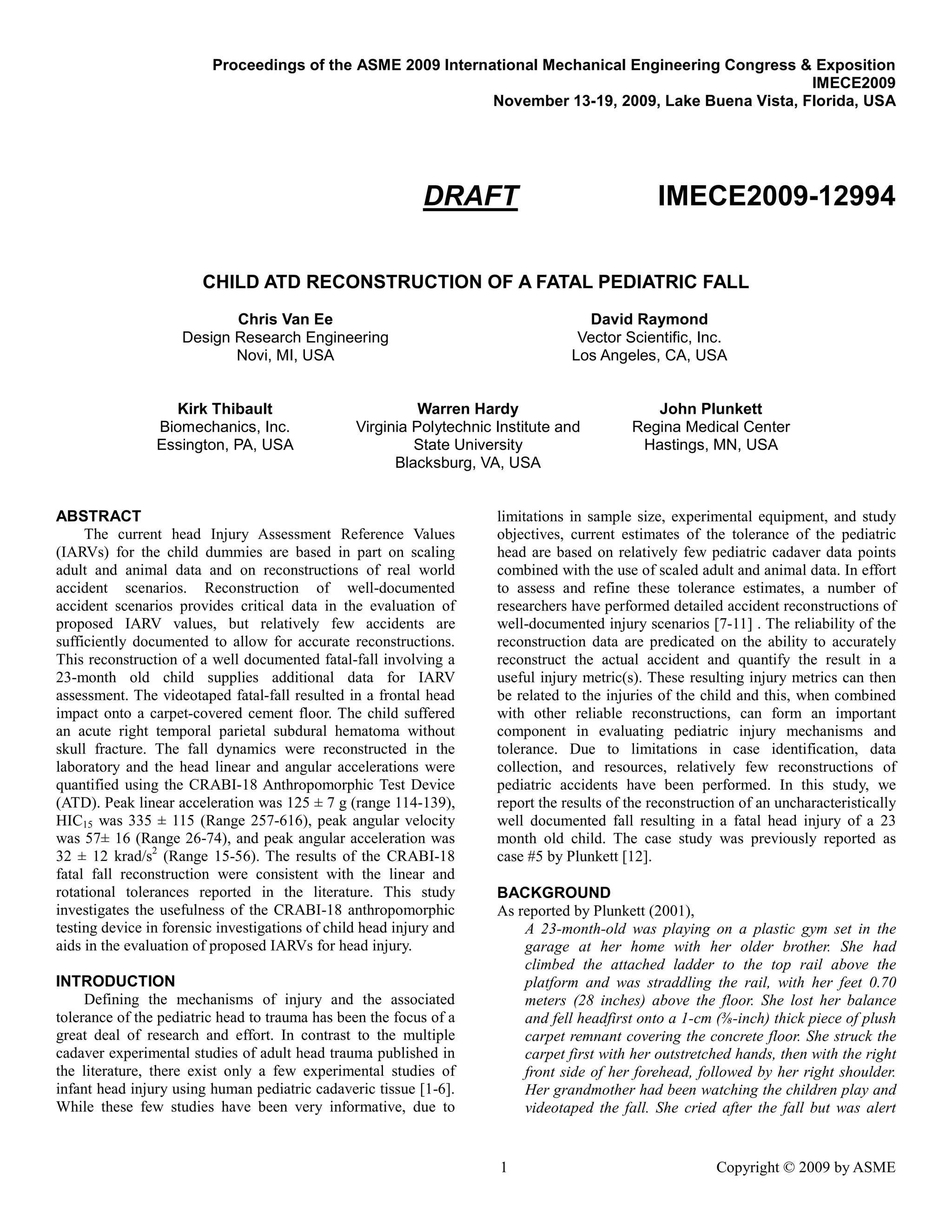 Child atd reconstruction of a fatal pediatric fall | PDF