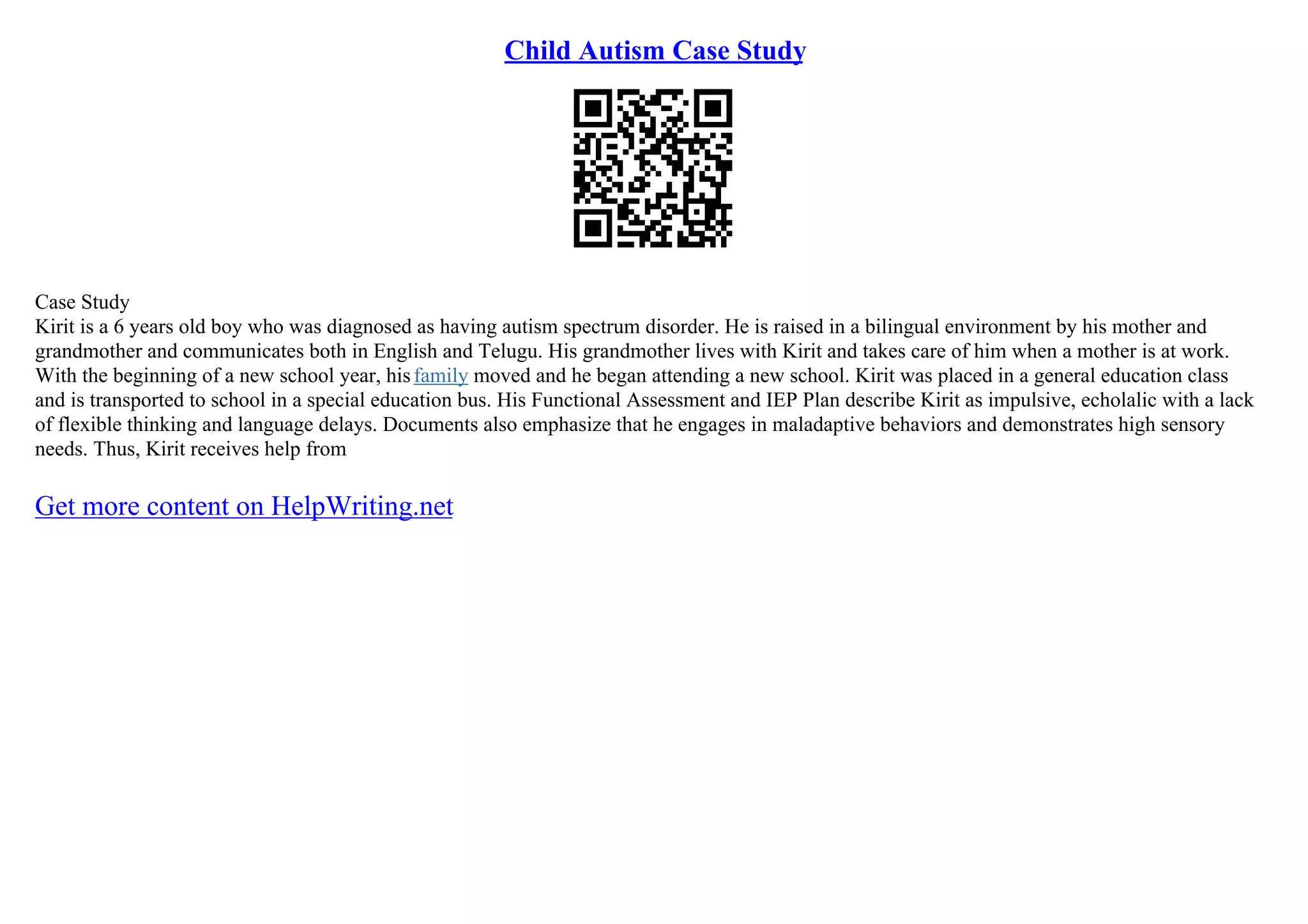 Child Autism Case Study | PDF