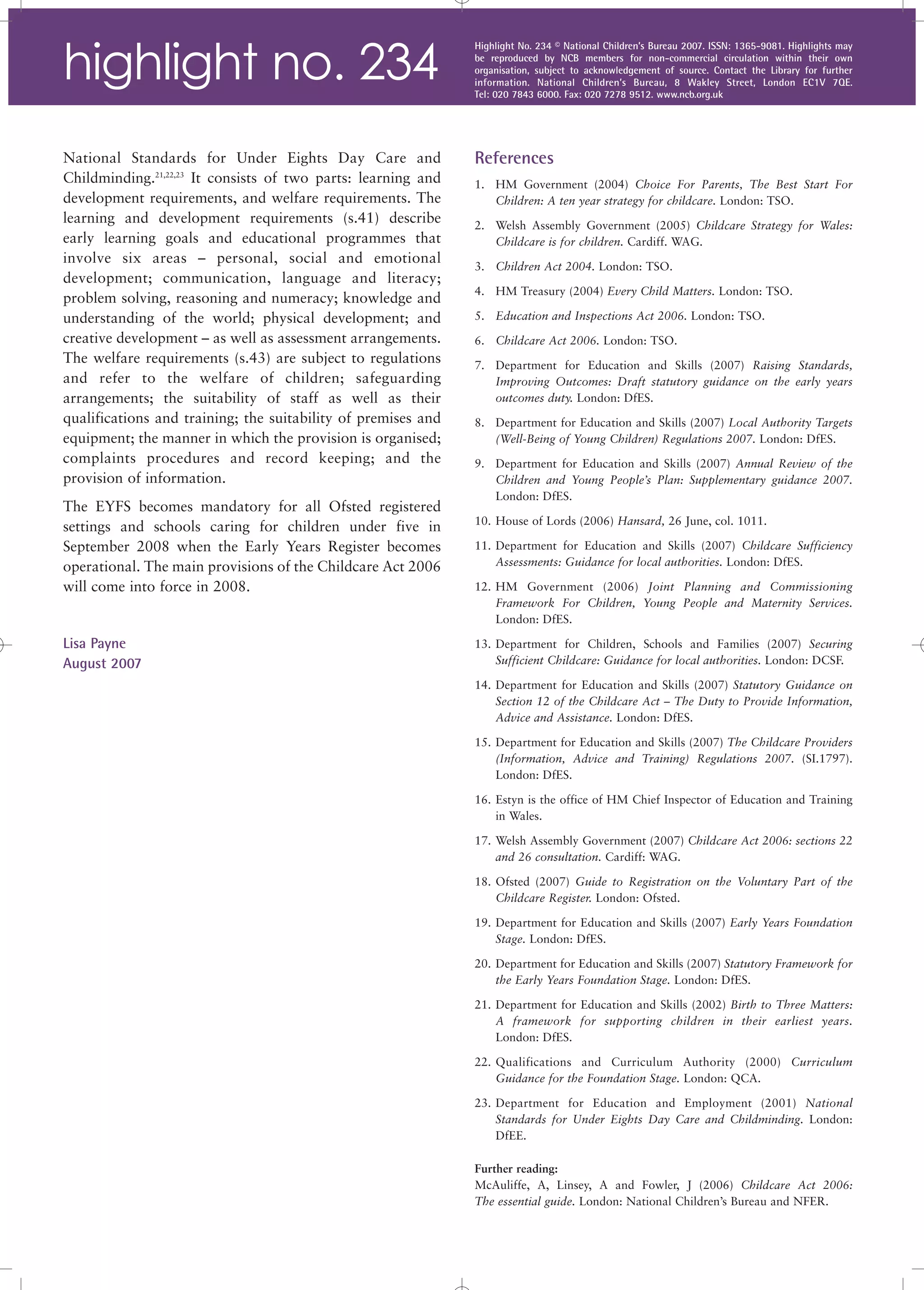 Childcare Act 2006 | PDF