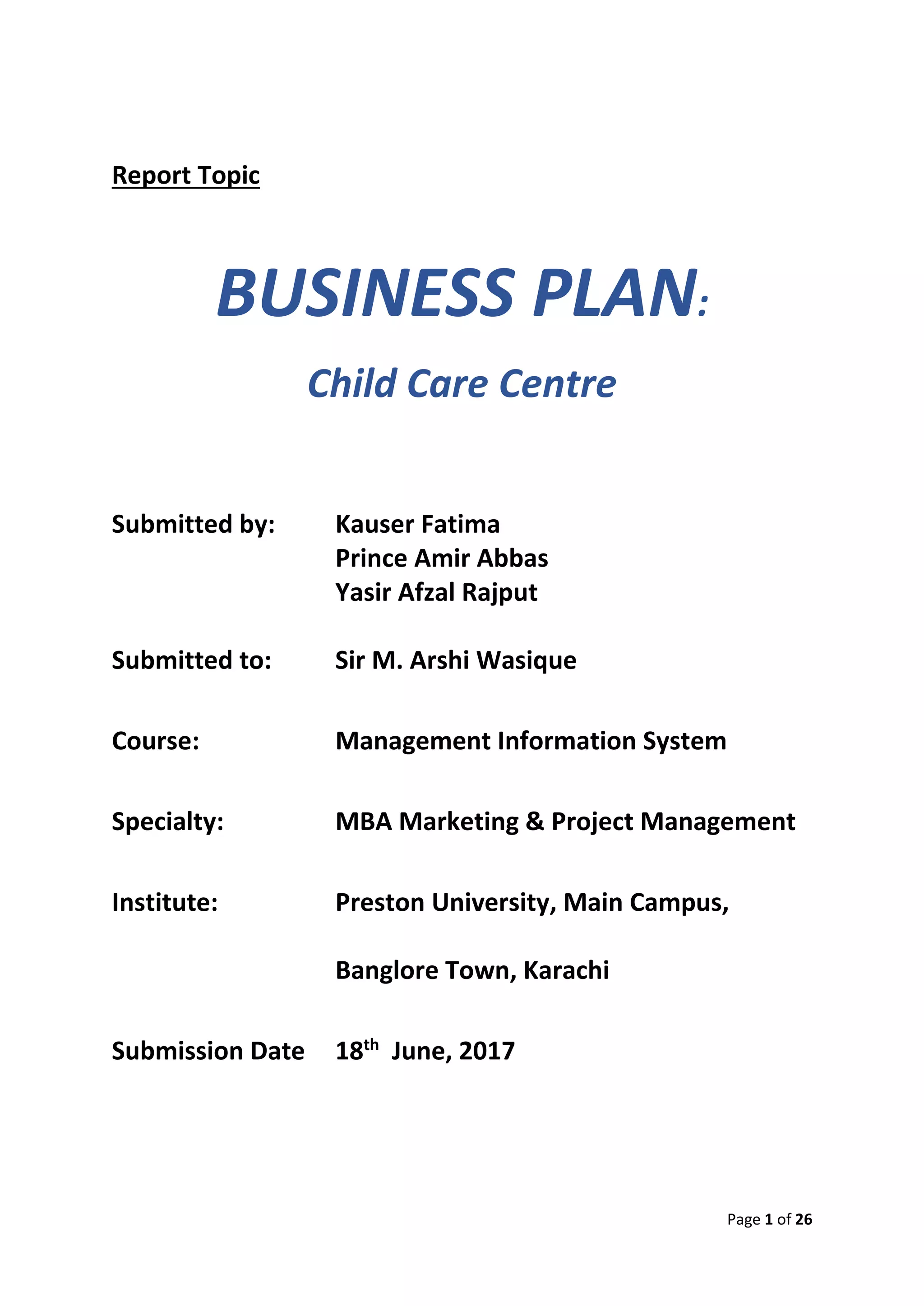 Child Care Center - Business Plan | PDF