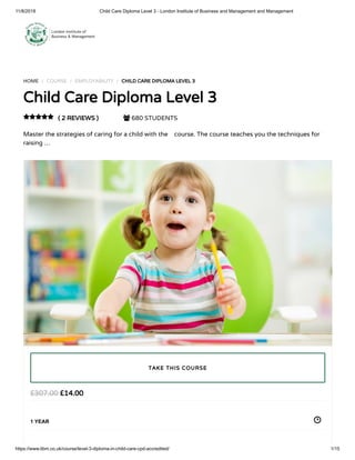 Child Care Diploma Level 3 - LIBM | PDF