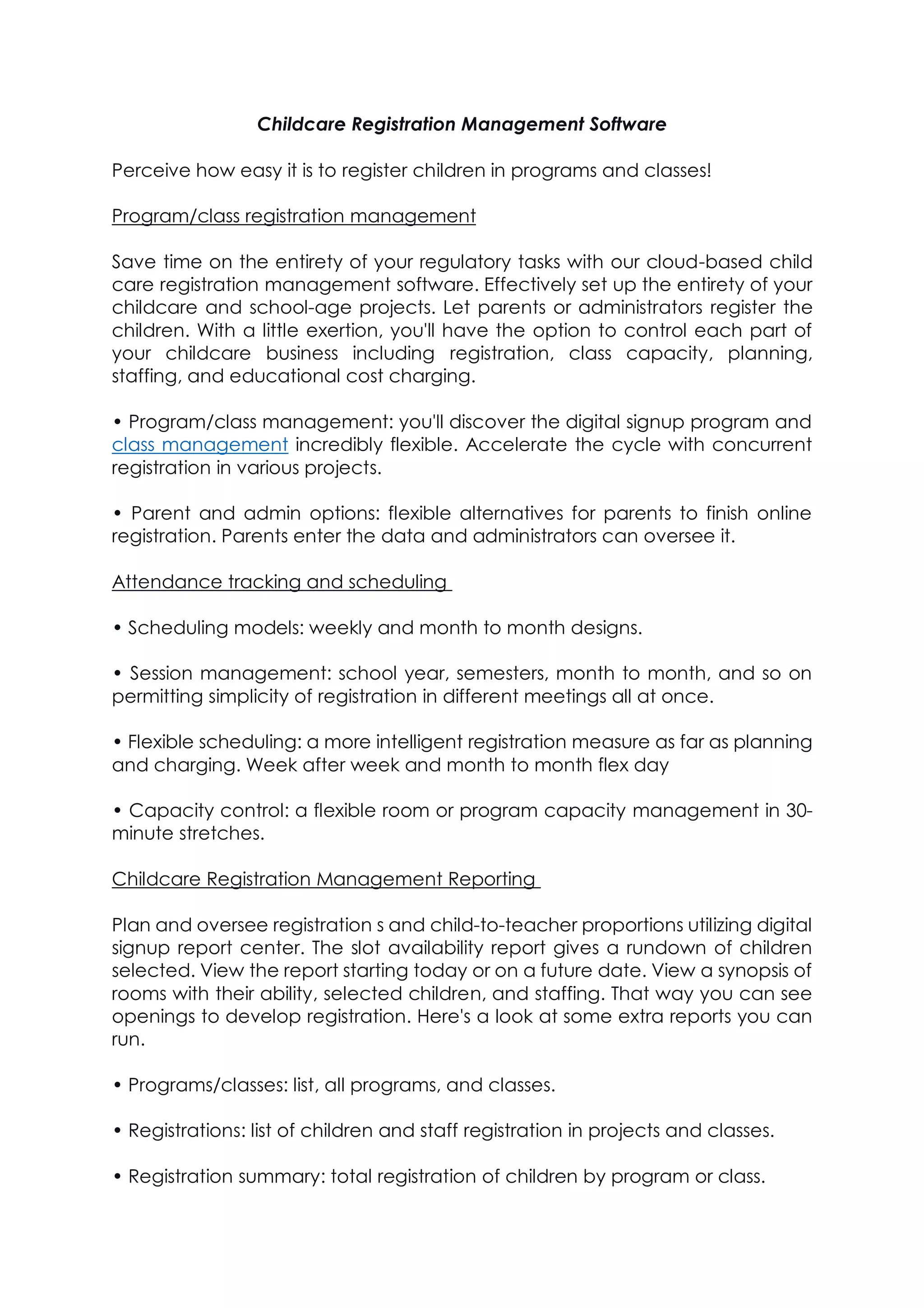 Childcare enrollment management software | PDF