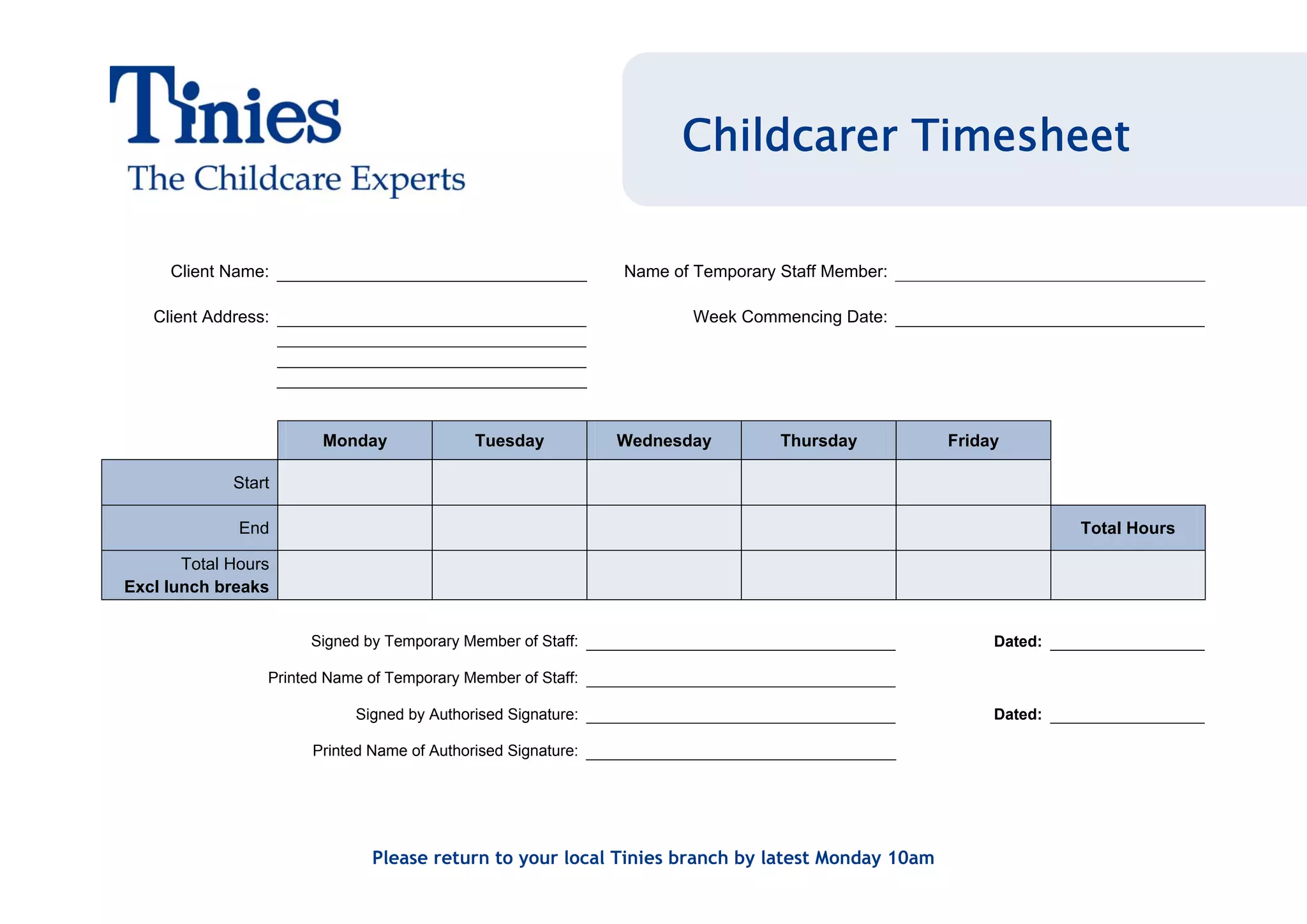 Childcarers & nannies timesheet | PDF | Daycare and Pre-School | Parenting