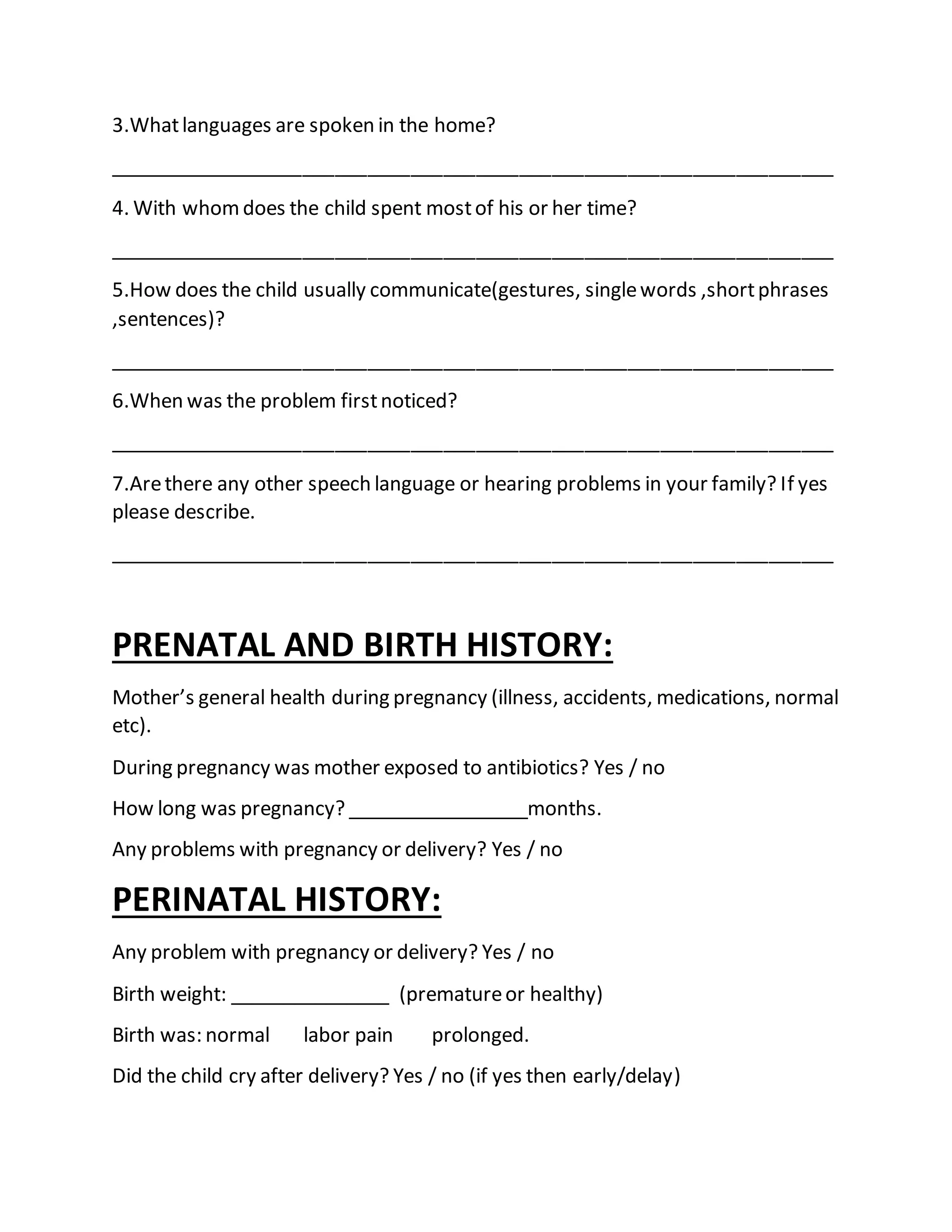 Child case history form | DOCX