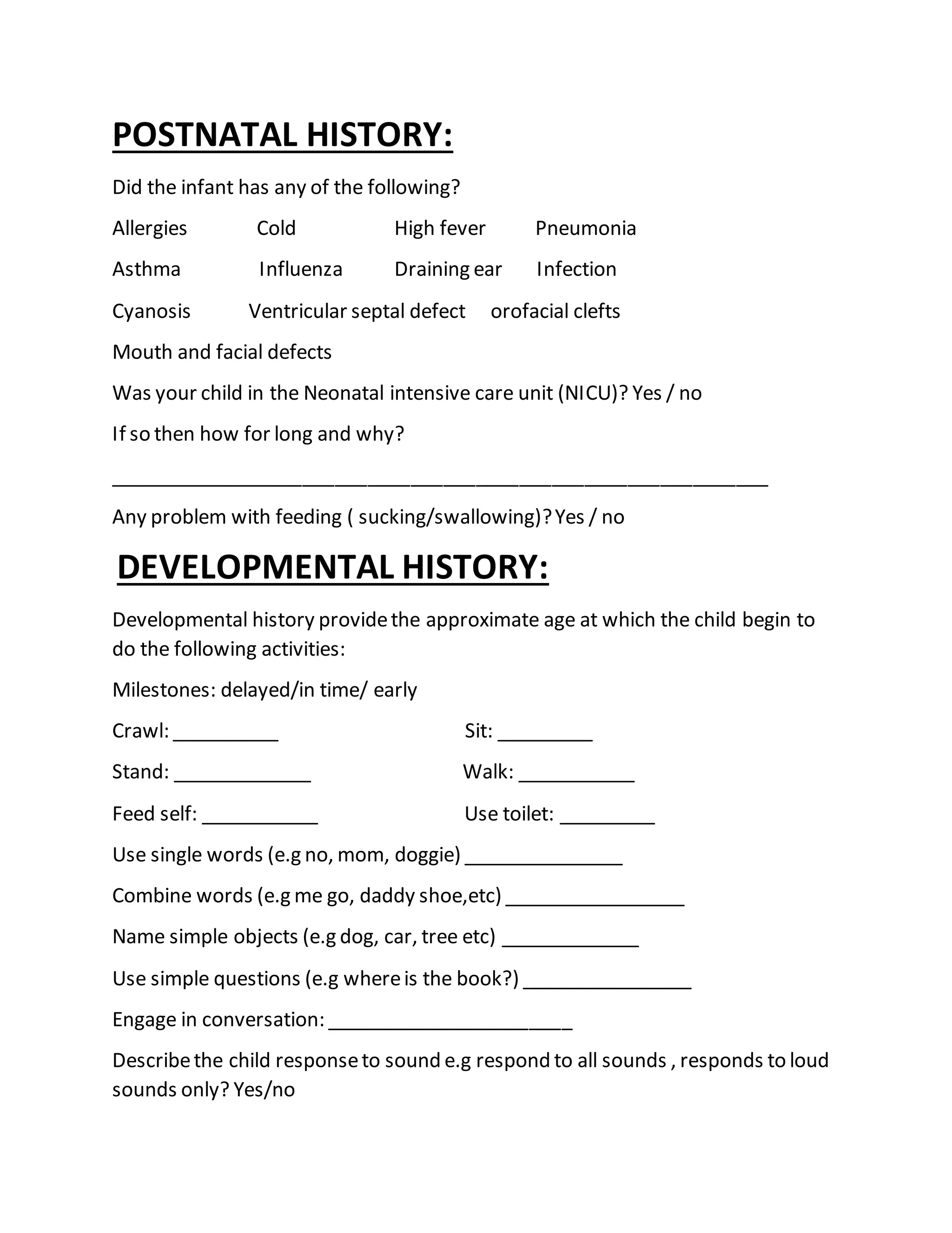 Child case history form | DOCX