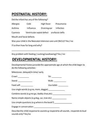 Child case history form | DOCX