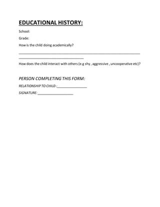 Child case history form | DOCX