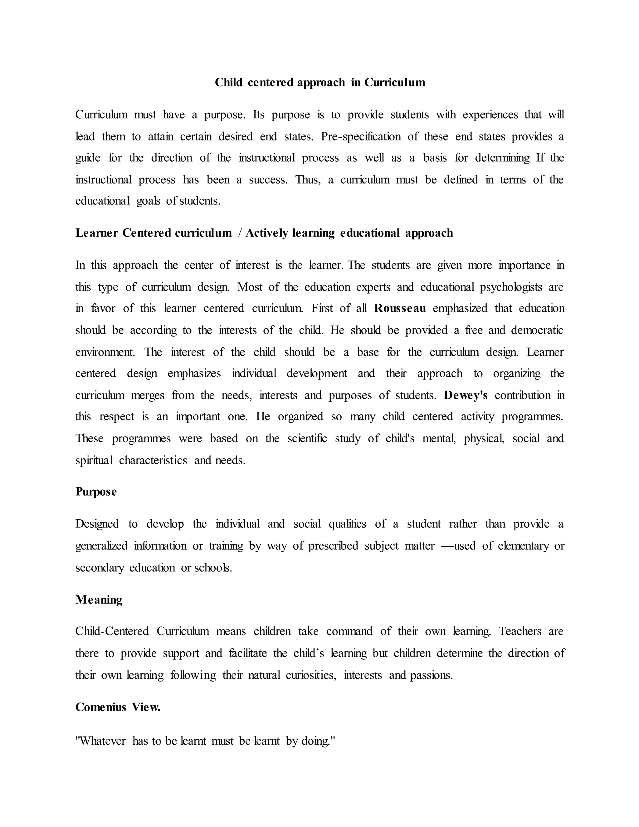 Child centered approach in curriculum | DOCX | Daycare and Pre-School ...