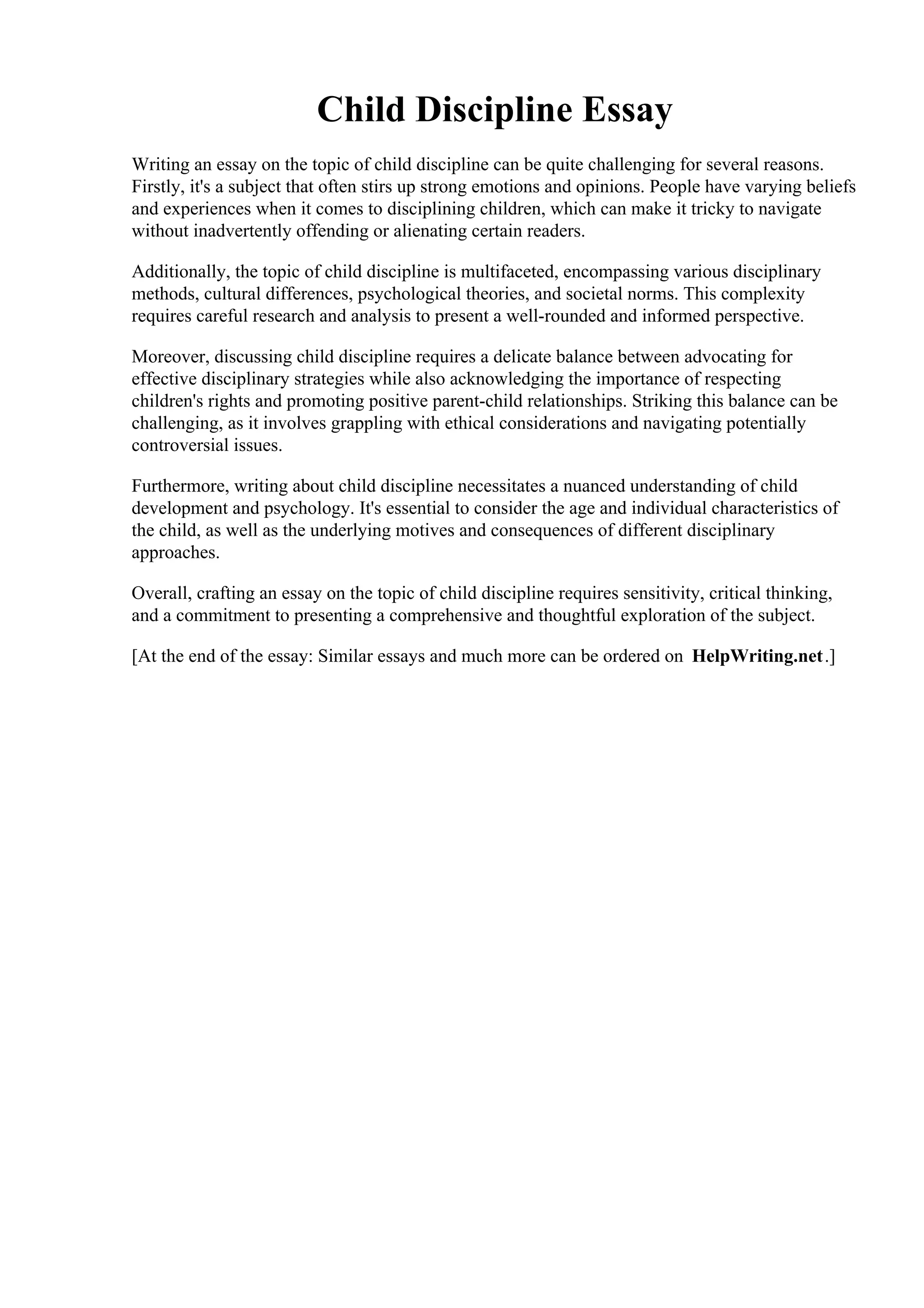 Child Discipline Essay. children and discipline essay | PDF