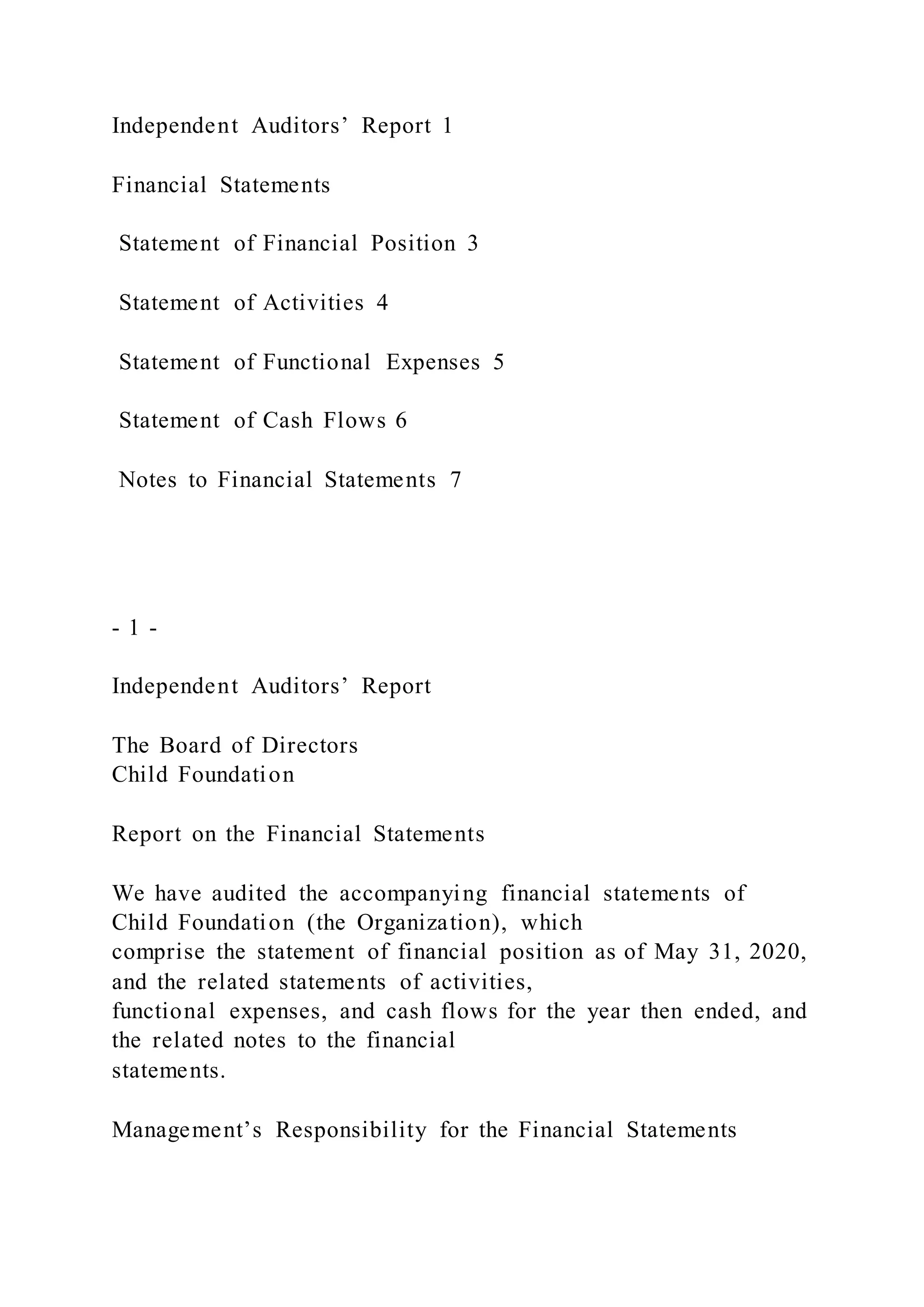 CHILD FOUNDATION FINANCIAL STATEMENTS Ye | PDF