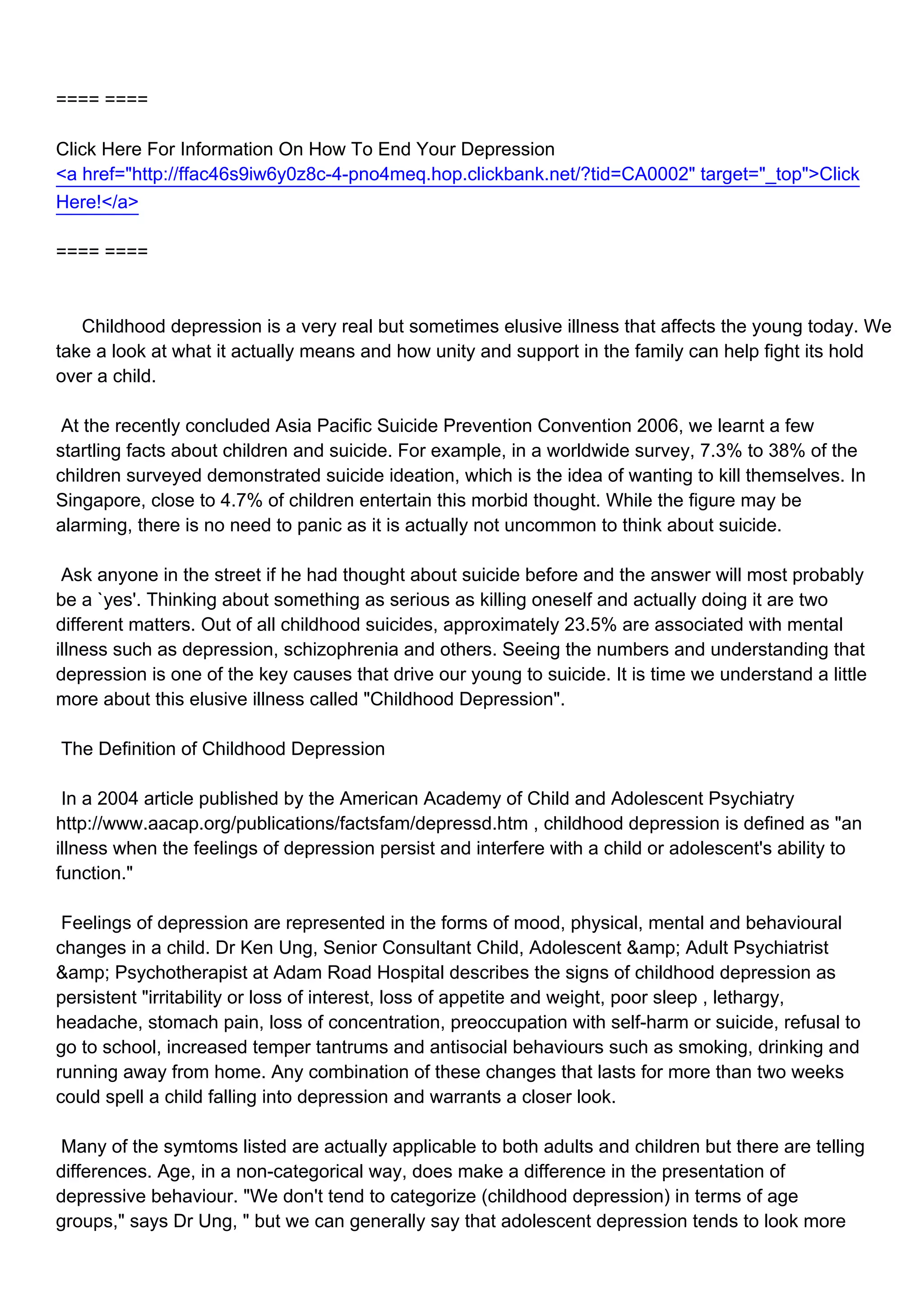 Childhood Depression | PDF