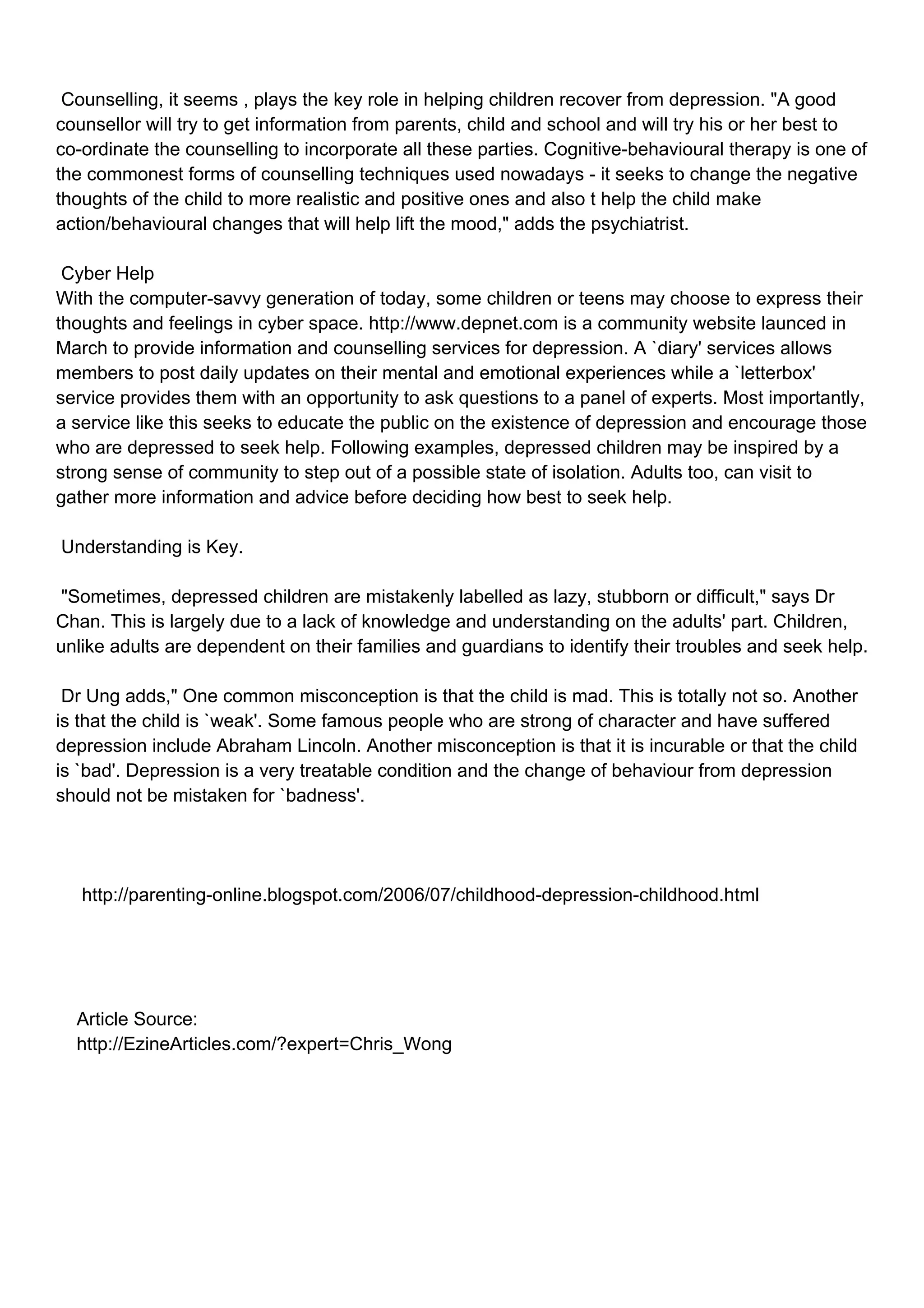 Childhood Depression | PDF