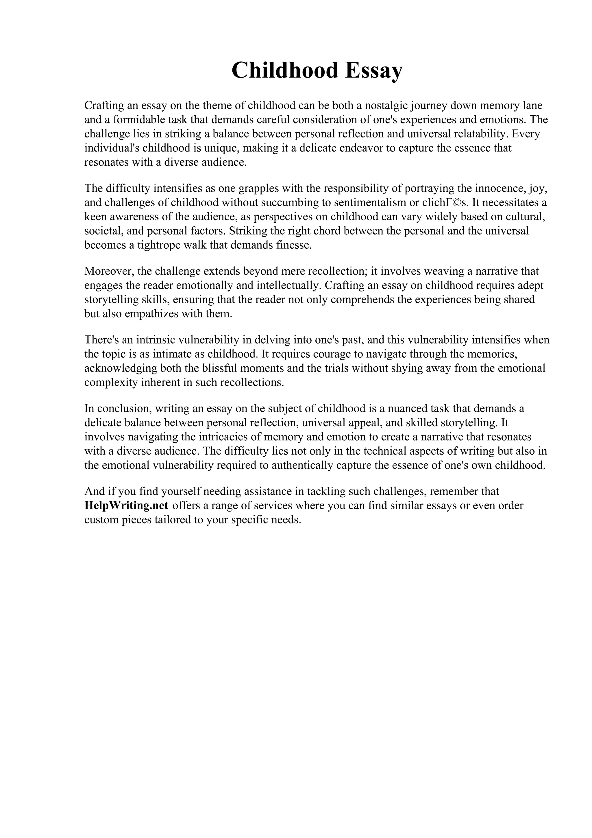 Childhood Essay. Essay About My Childhood | PDF