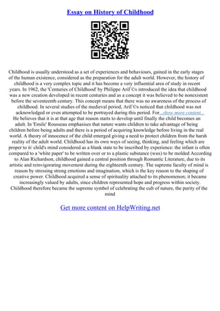 Childhood Essays | PDF | Parenting Babies and Toddlers | Parenting