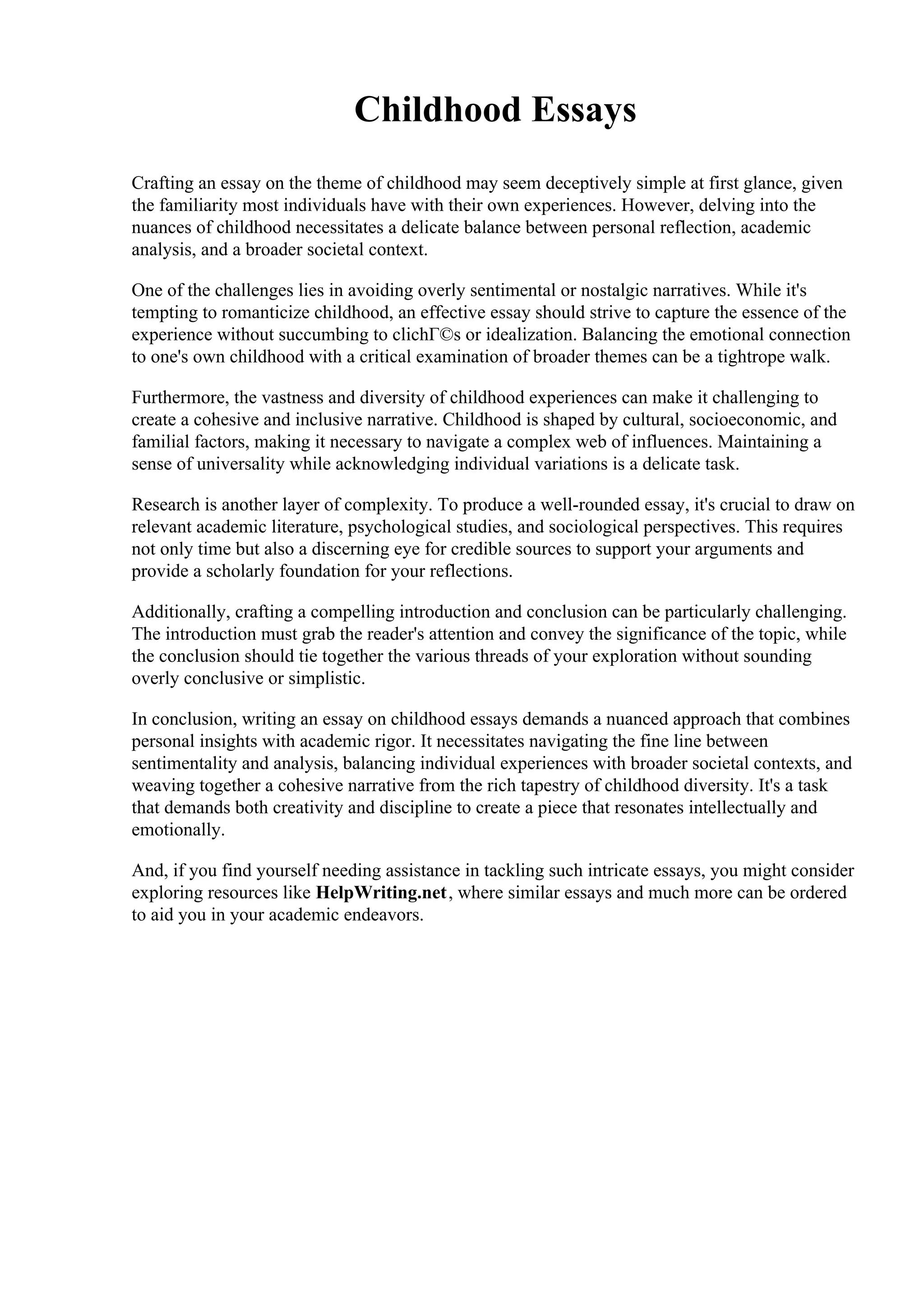 Childhood Essays | PDF