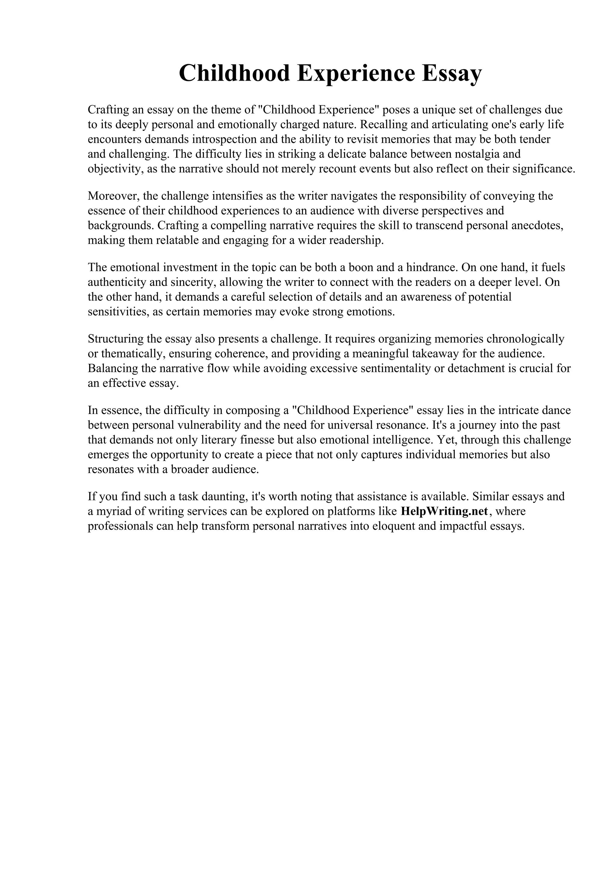 Childhood Experience Essay | PDF | Special Education | Education