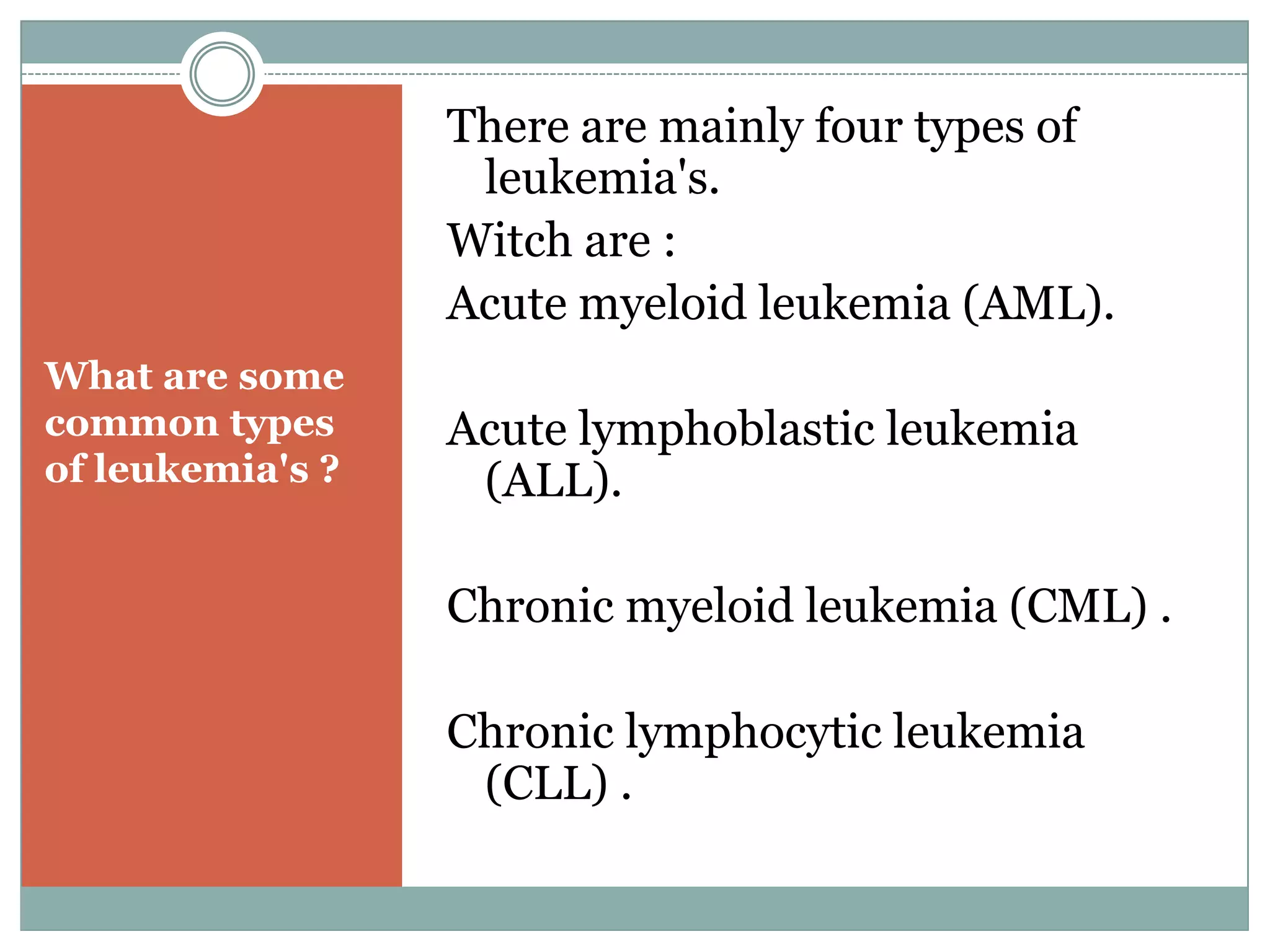 leukemia | PPTX | Blood Disorders | Diseases and Conditions