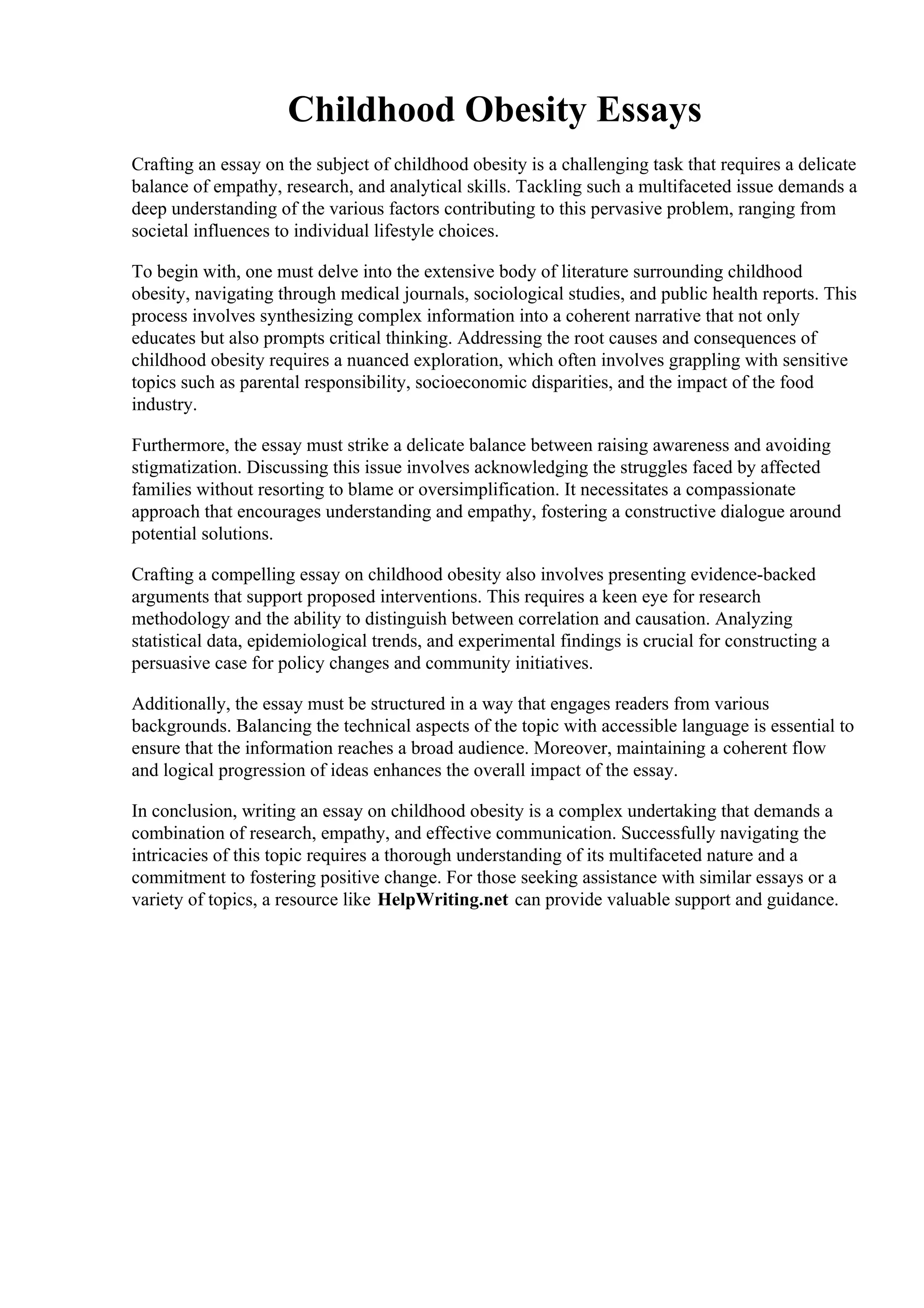 Childhood Obesity Essays | PDF