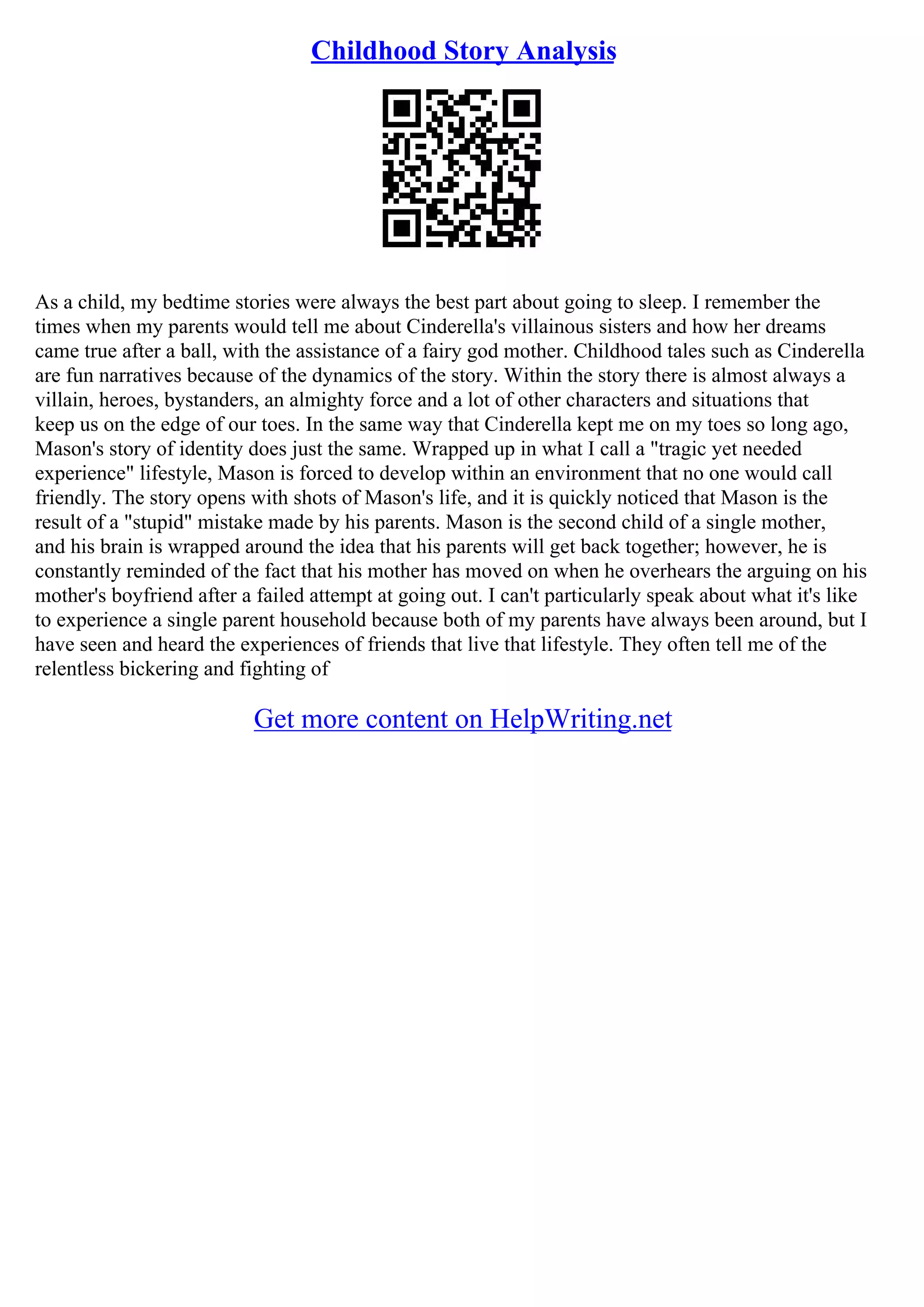 Childhood Story Essay | PDF