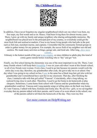 Childhood Story Essay | PDF