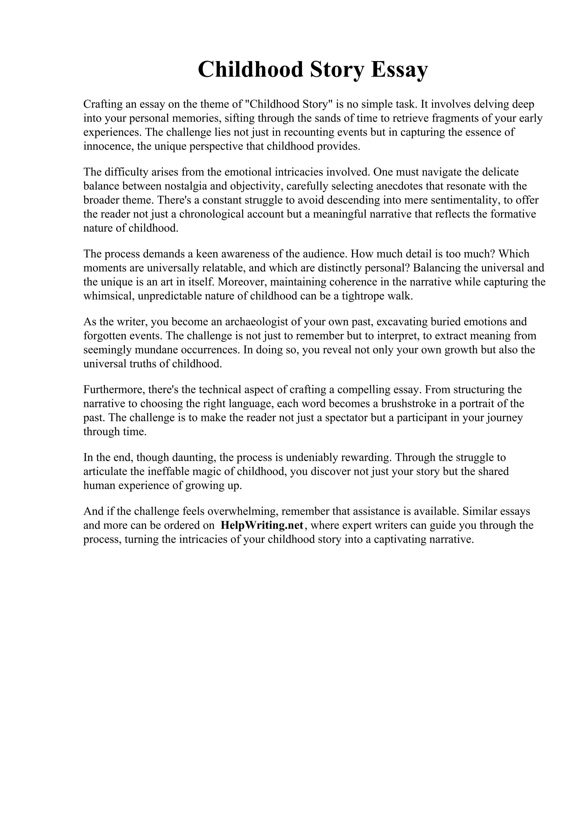 Childhood Story Essay. Outstanding Childhood Essay Thatsnotus | PDF