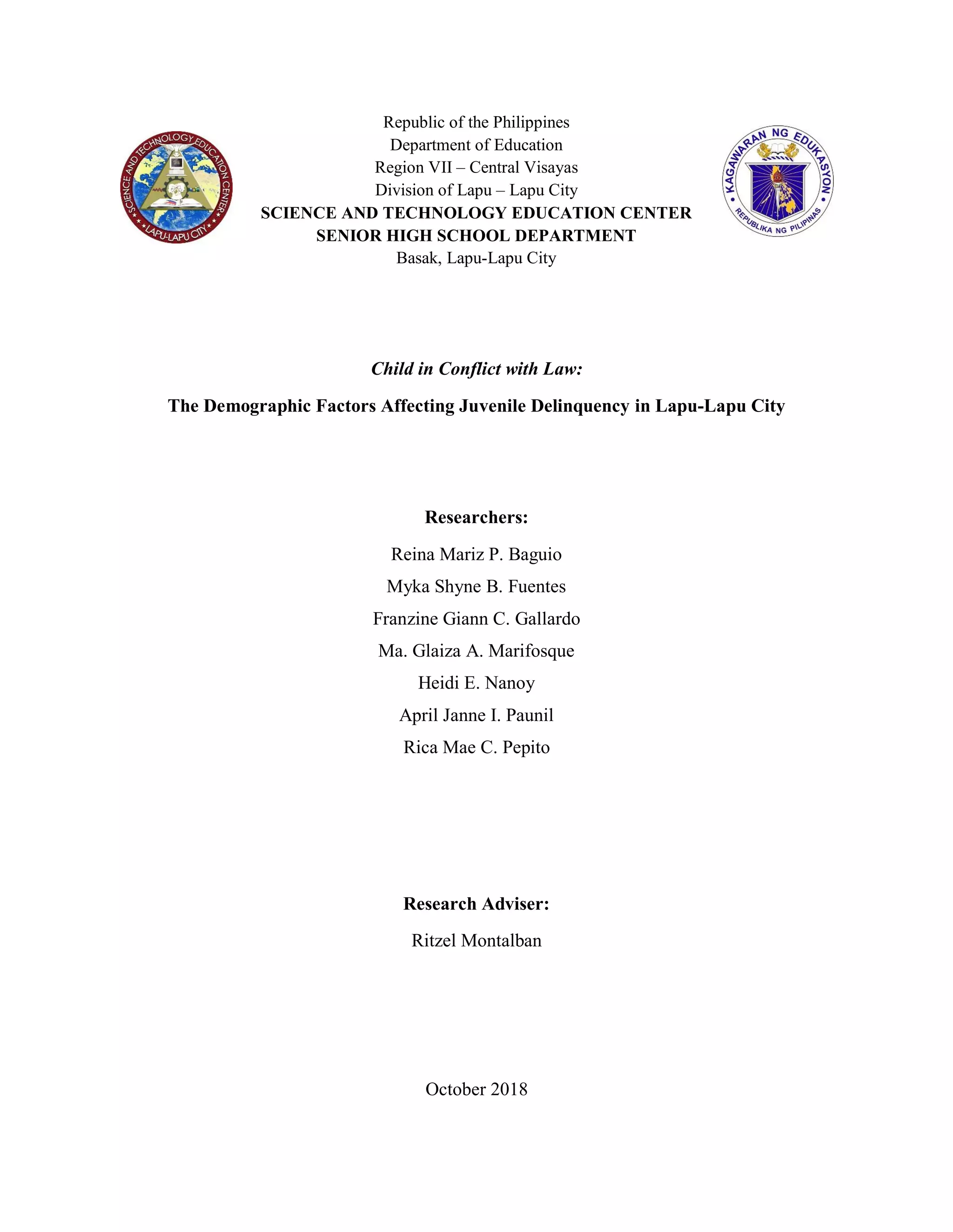 Child in Conflict with the Law: The Demographic Factors Affecting ...