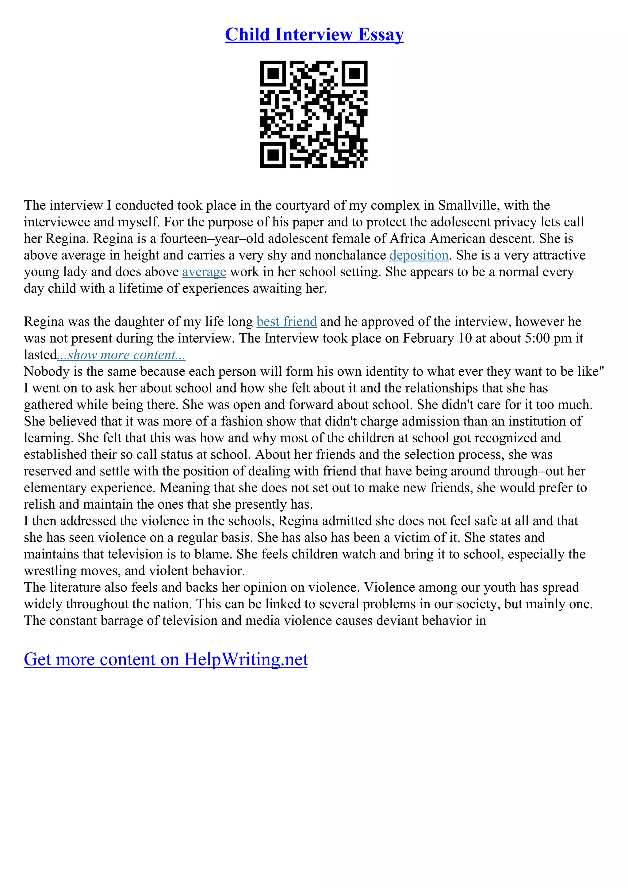 Child Interview Essay | PDF