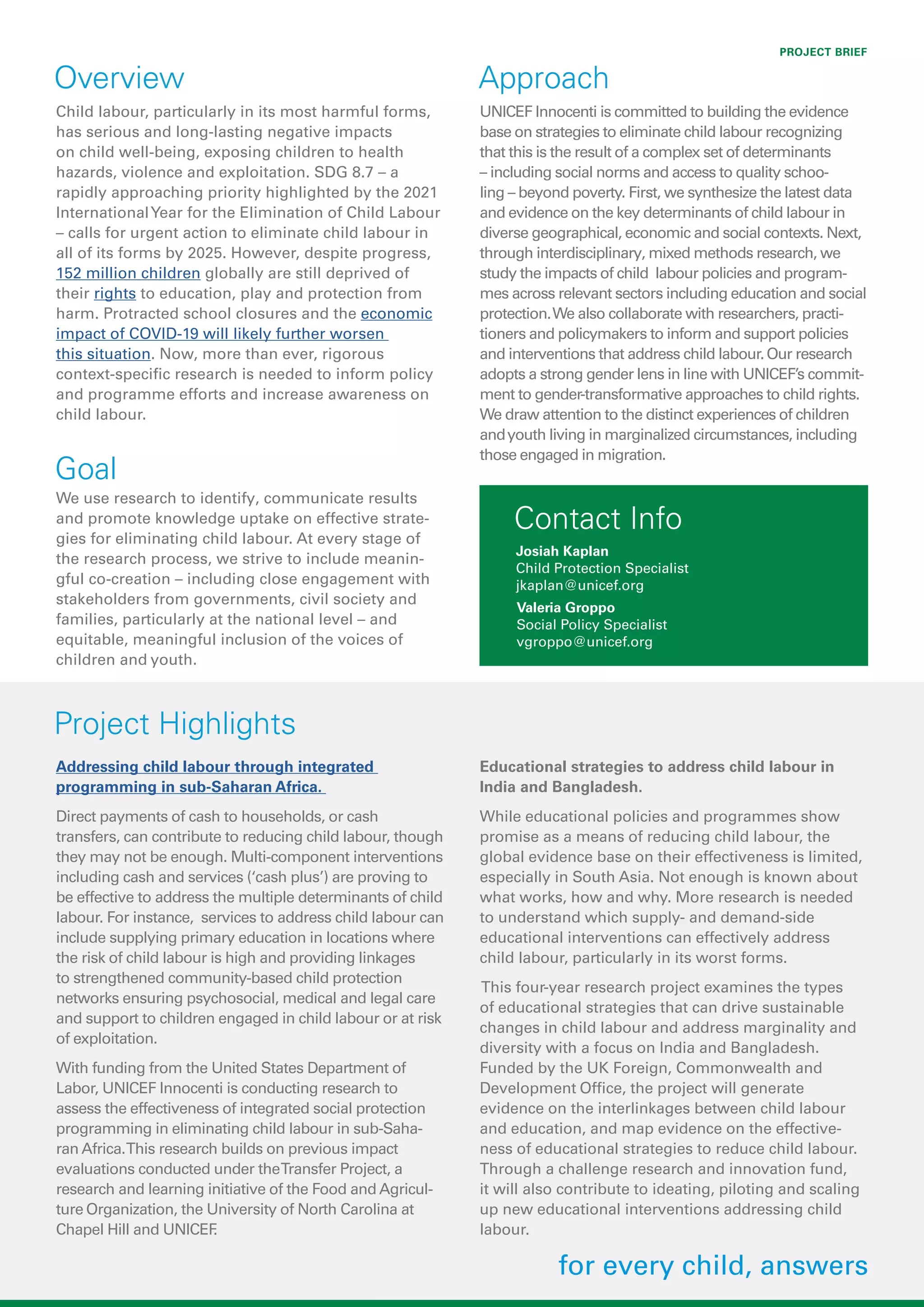 Child labour — Project brief | PDF