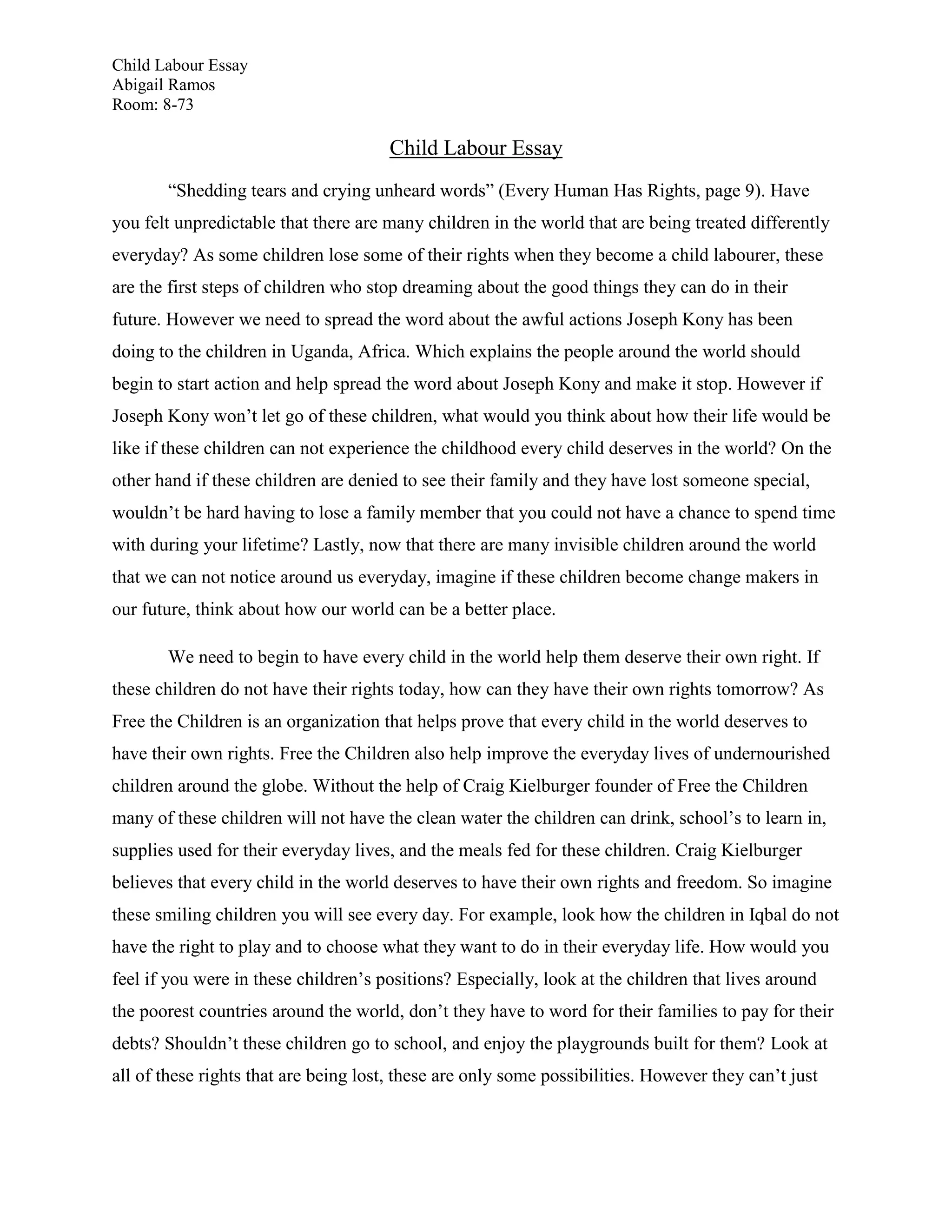 Abby's Child labour Essay | DOCX