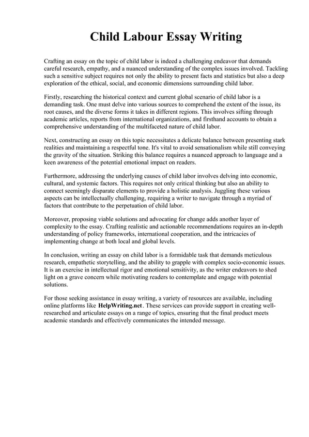 Child Labour Essay Writing. St. Joseph's University New York | PDF