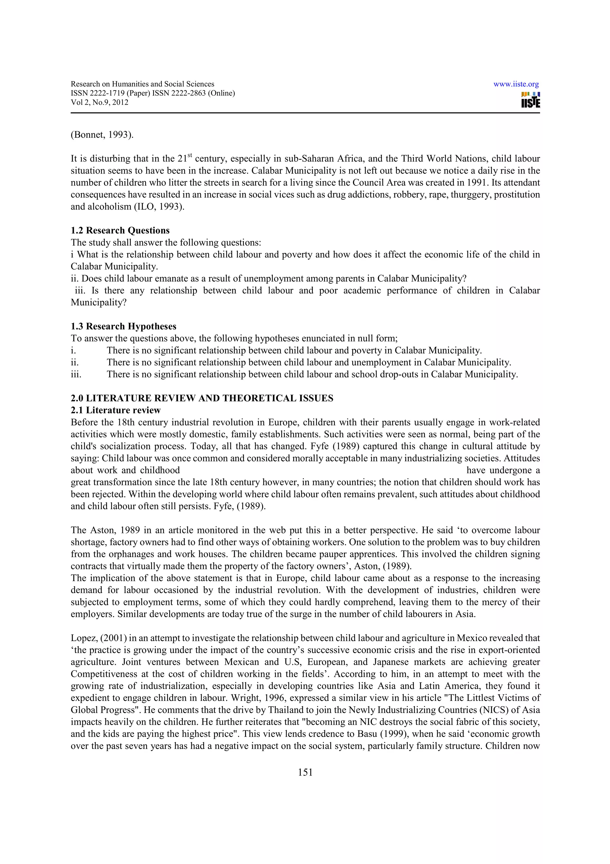 Child labour in nigeria and its economic implications a case study of ...