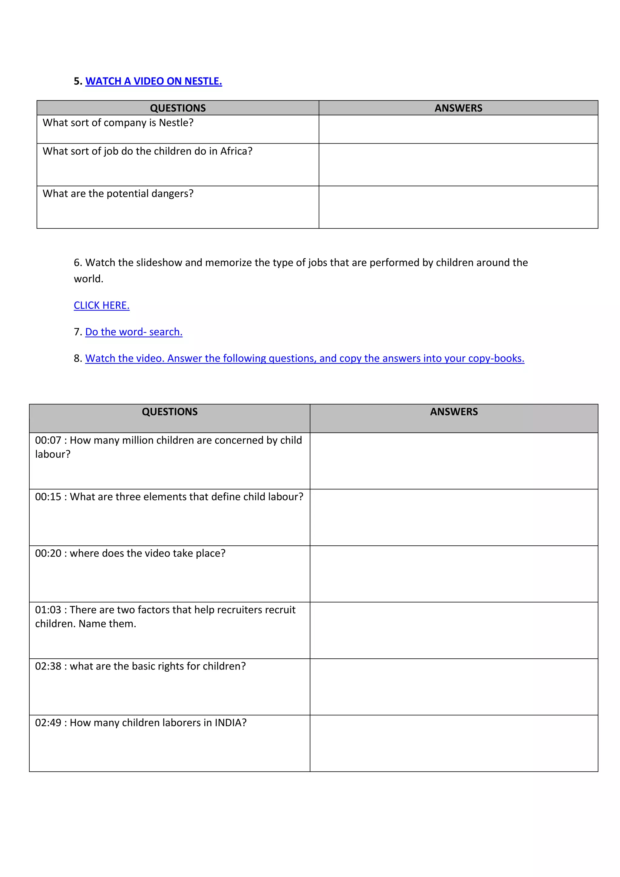 Child labour questions | PDF